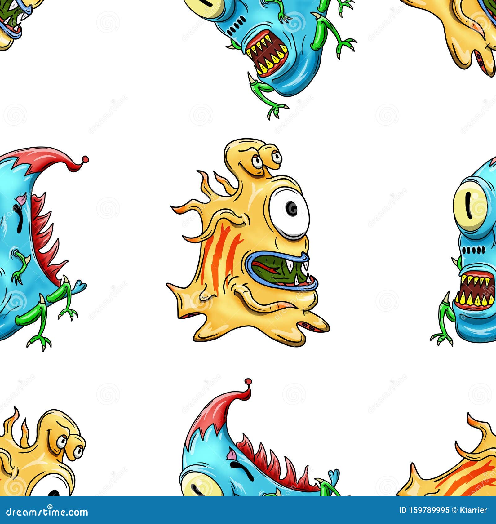 Wacky, Crazy Space Alien or Monster Cartoon. Seemless Pattern. Computer ...