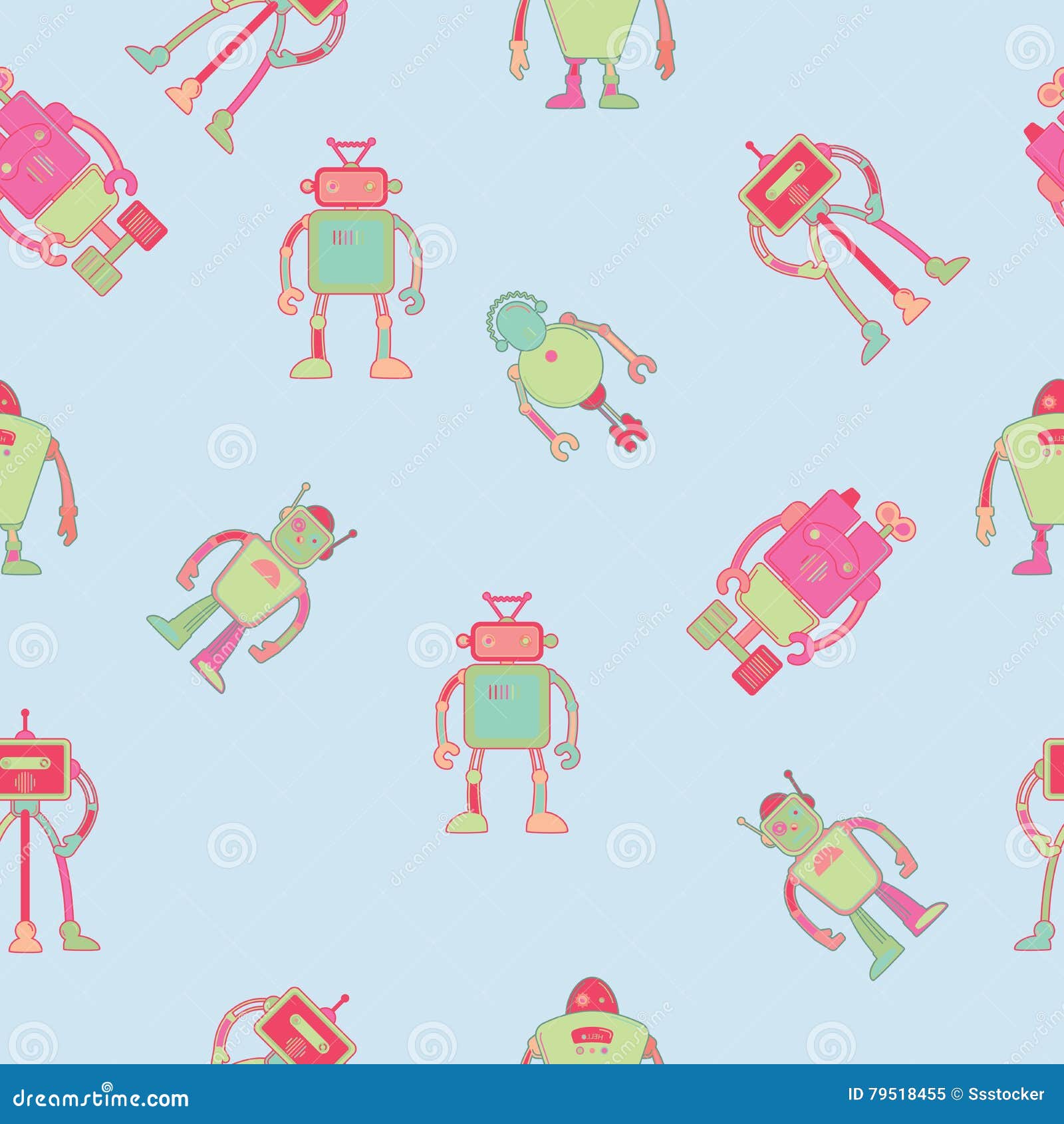 Seamless Pattern Wallpaper Design with Robots Stock Vector ...