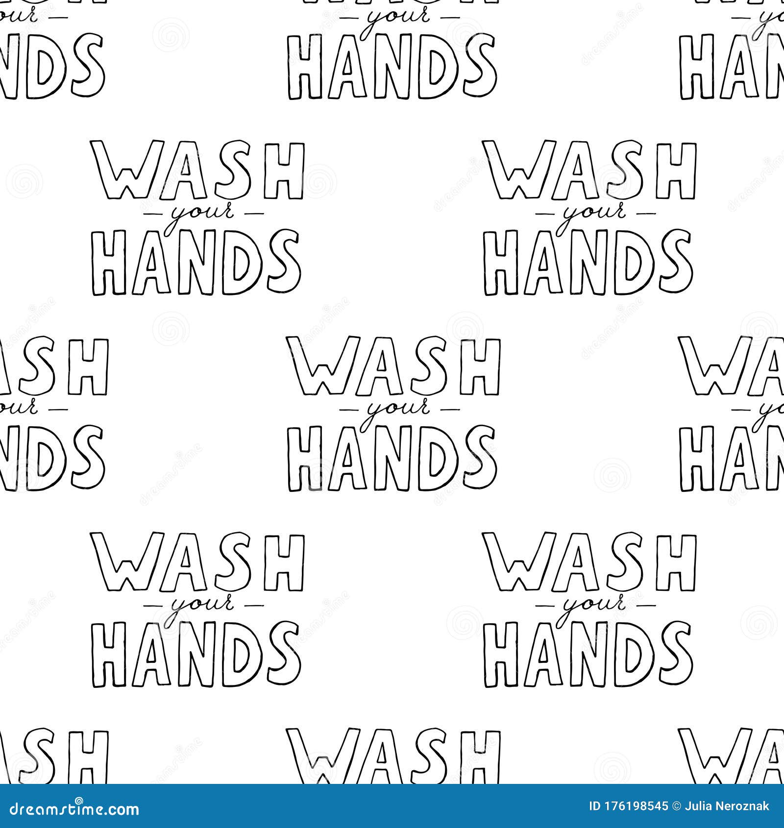 Seamless Pattern with Wash Your Hands Vector Lettering Text Stock ...