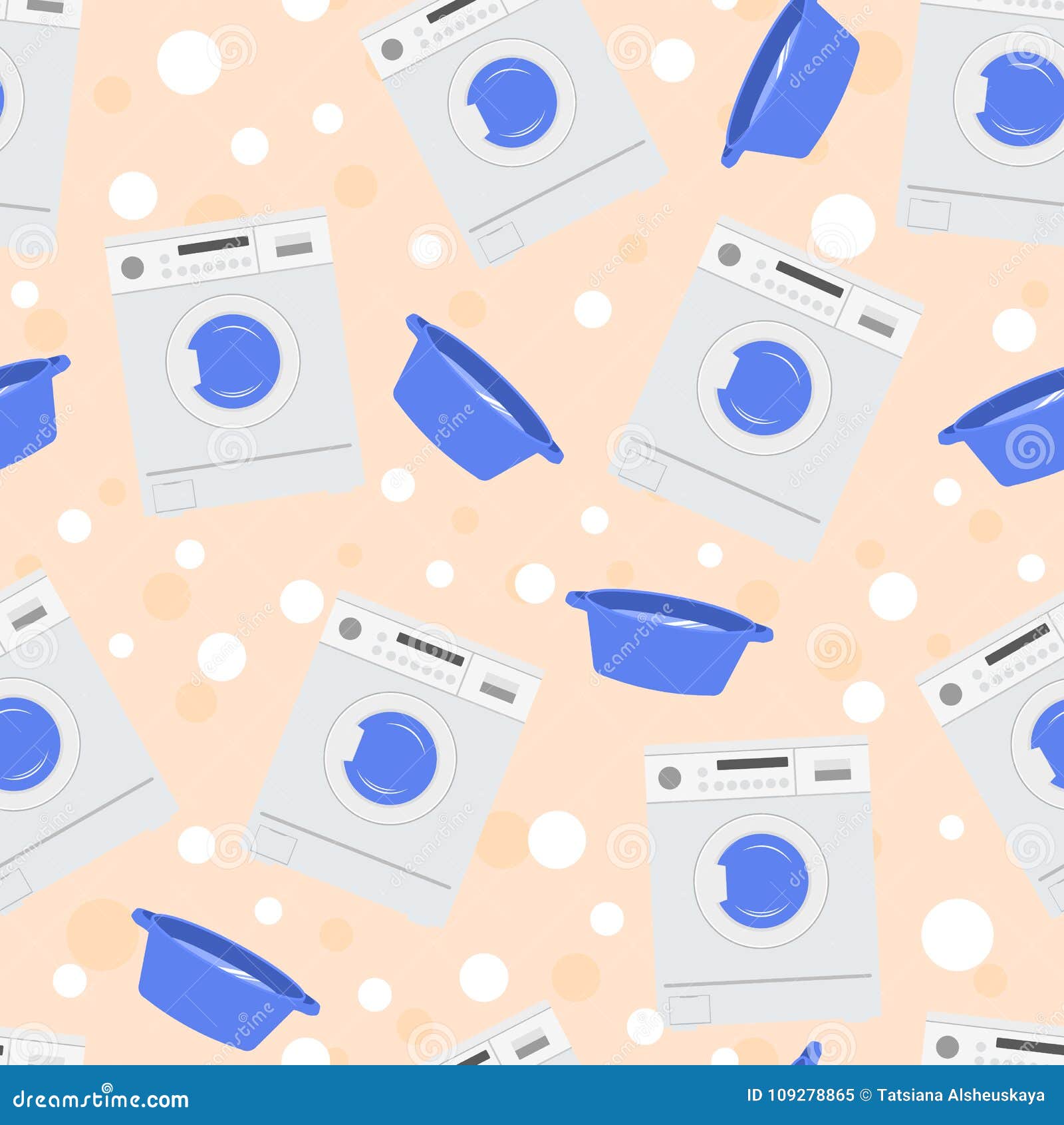 A Seamless Pattern with a Washing Machine, a Basin with Water Stock ...