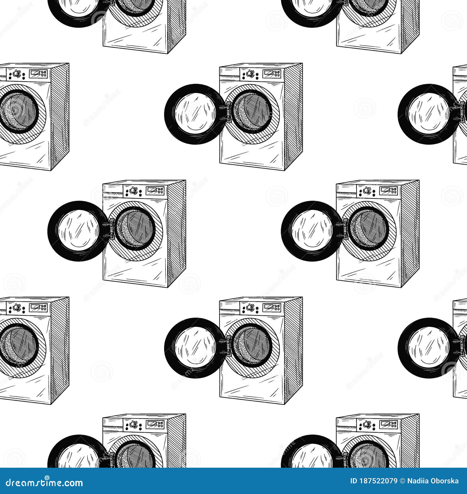 Seamless Pattern. Washing Machine on White Background Stock ...
