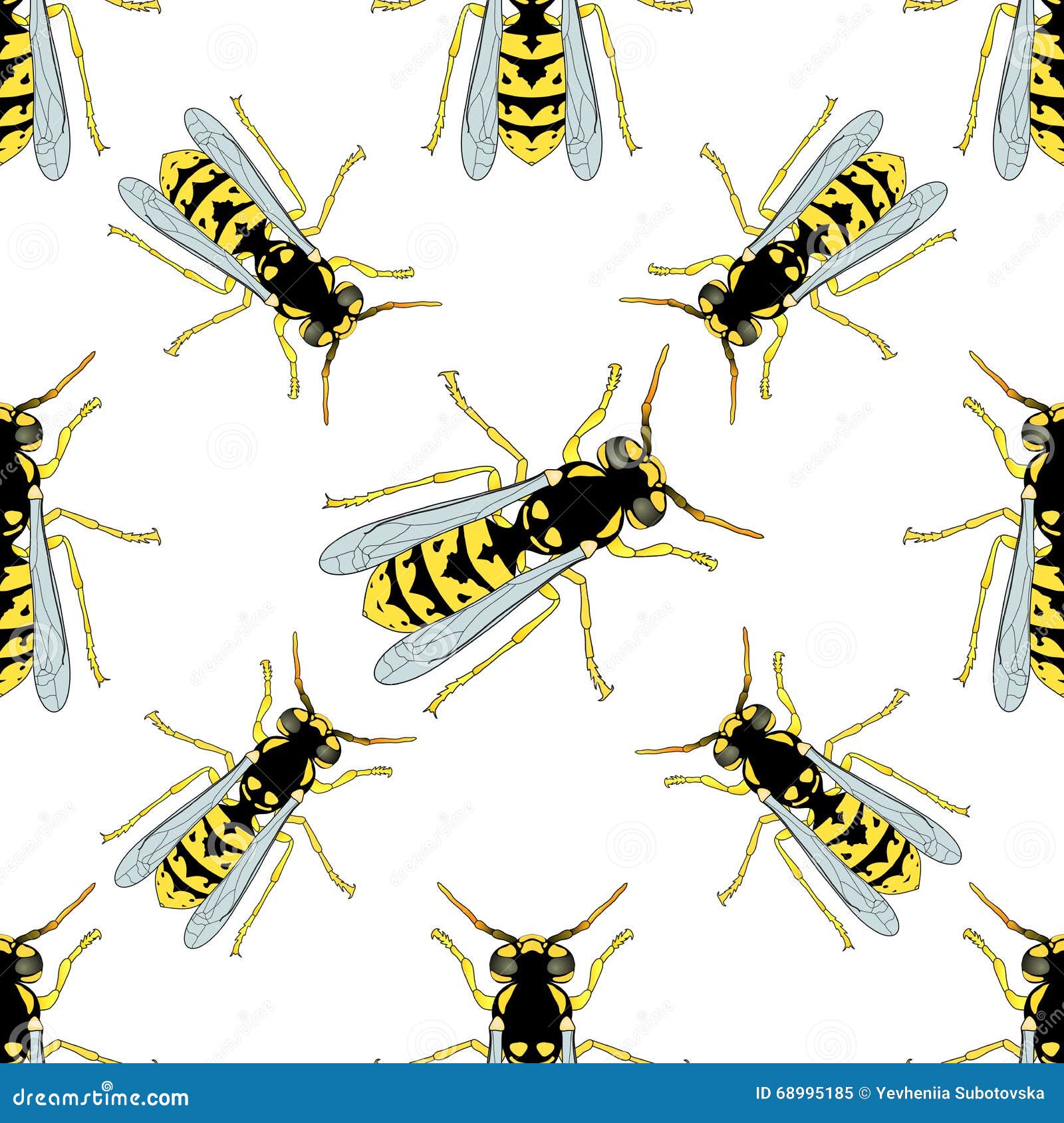 Seamless Pattern with Wasp . Hand-drawn Wasp Stock Vector ...