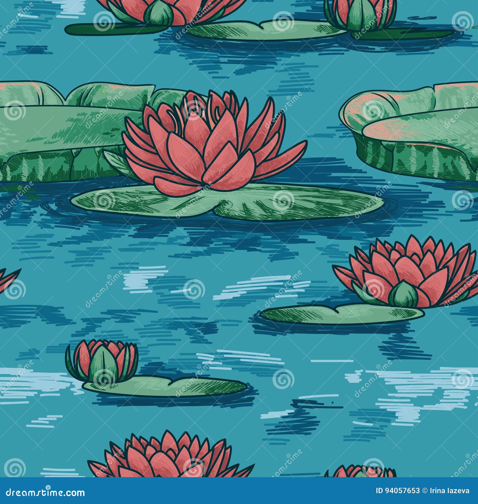 Seamless Pattern with Water Lilies in Water Stock Vector - Illustration ...