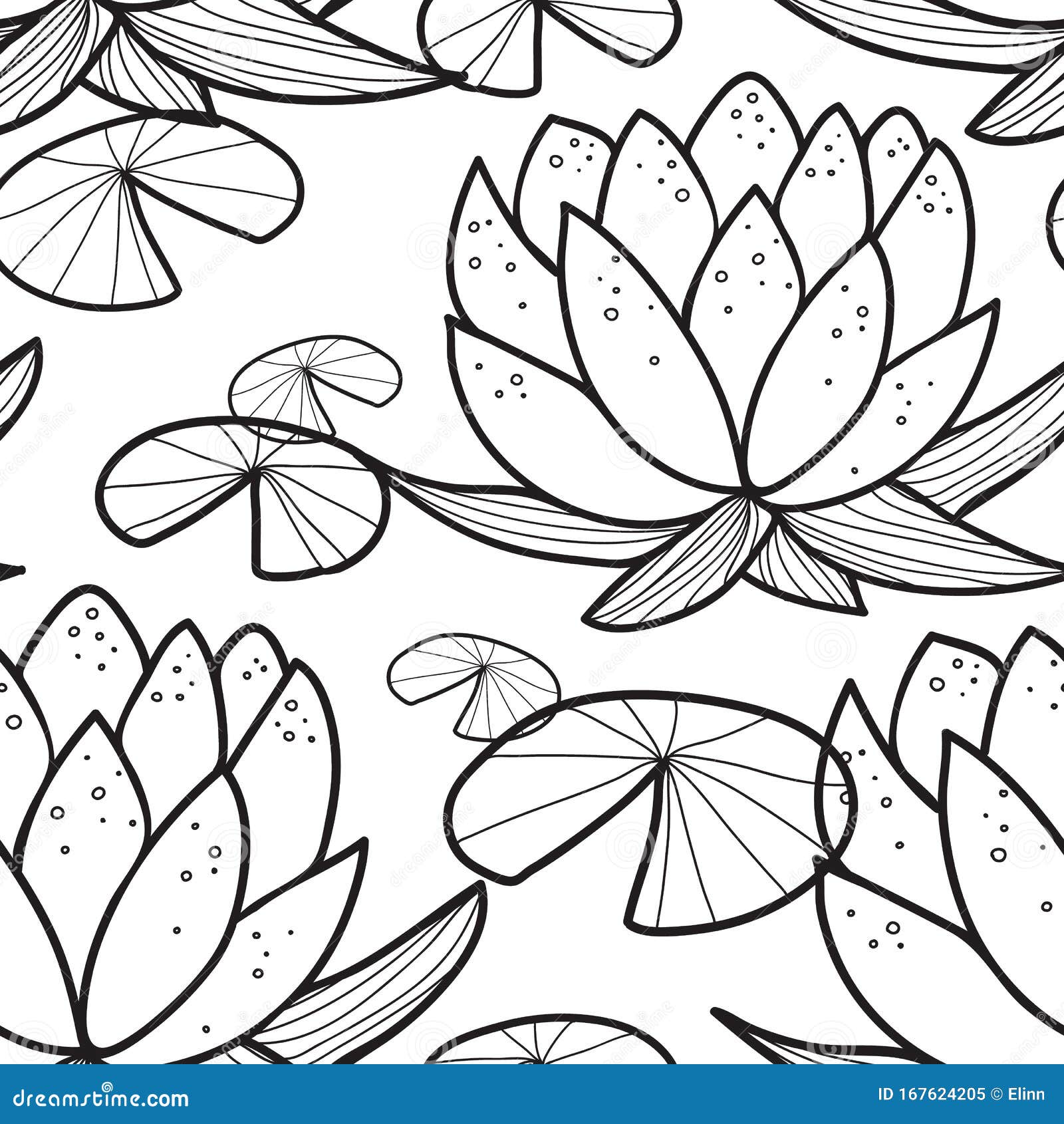 Seamless Pattern - Water Lily Outline Stock Illustration - Illustration ...
