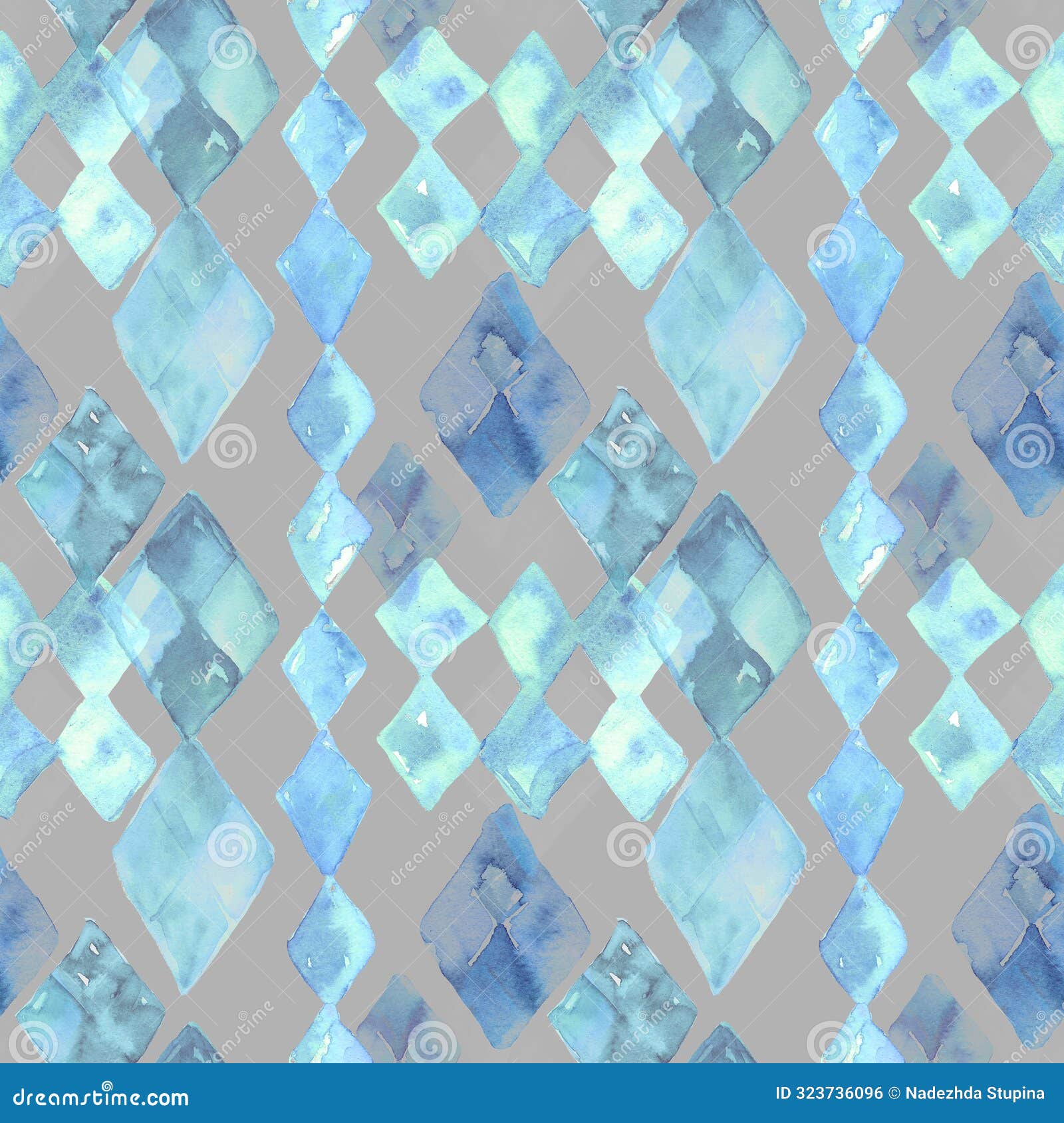 A Seamless Pattern with Watercolor Abstract Diamonds of Ice. Azure ...
