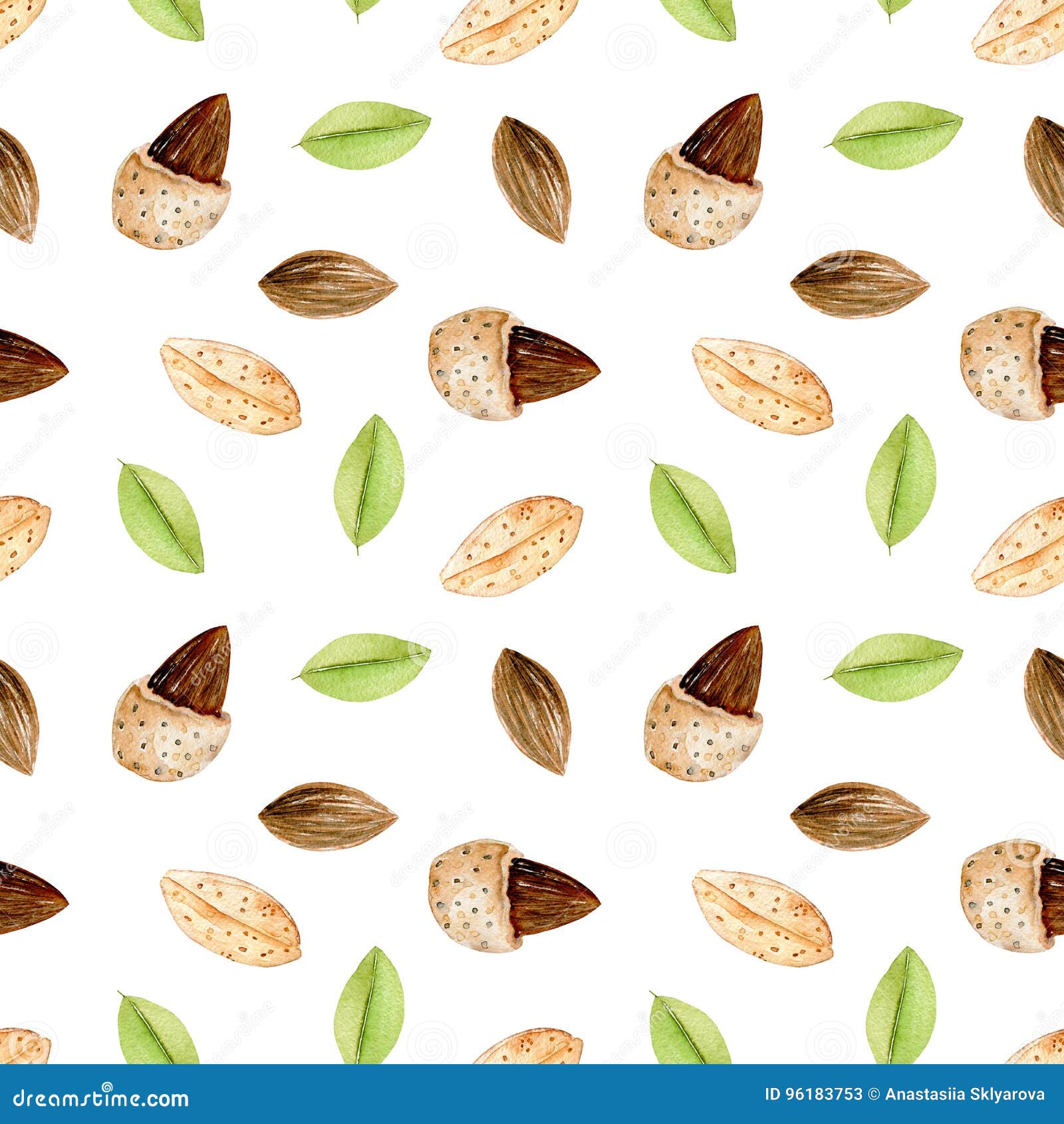 Seamless Pattern with Watercolor Almond Elements Stock Illustration ...