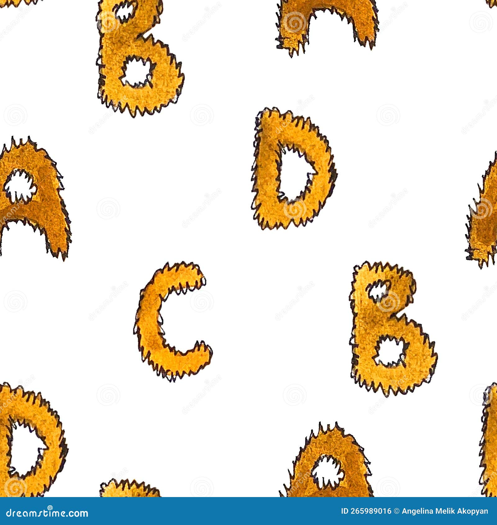 Seamless Pattern of Watercolor Alphabet. Grungy Orange Letters Stock ...