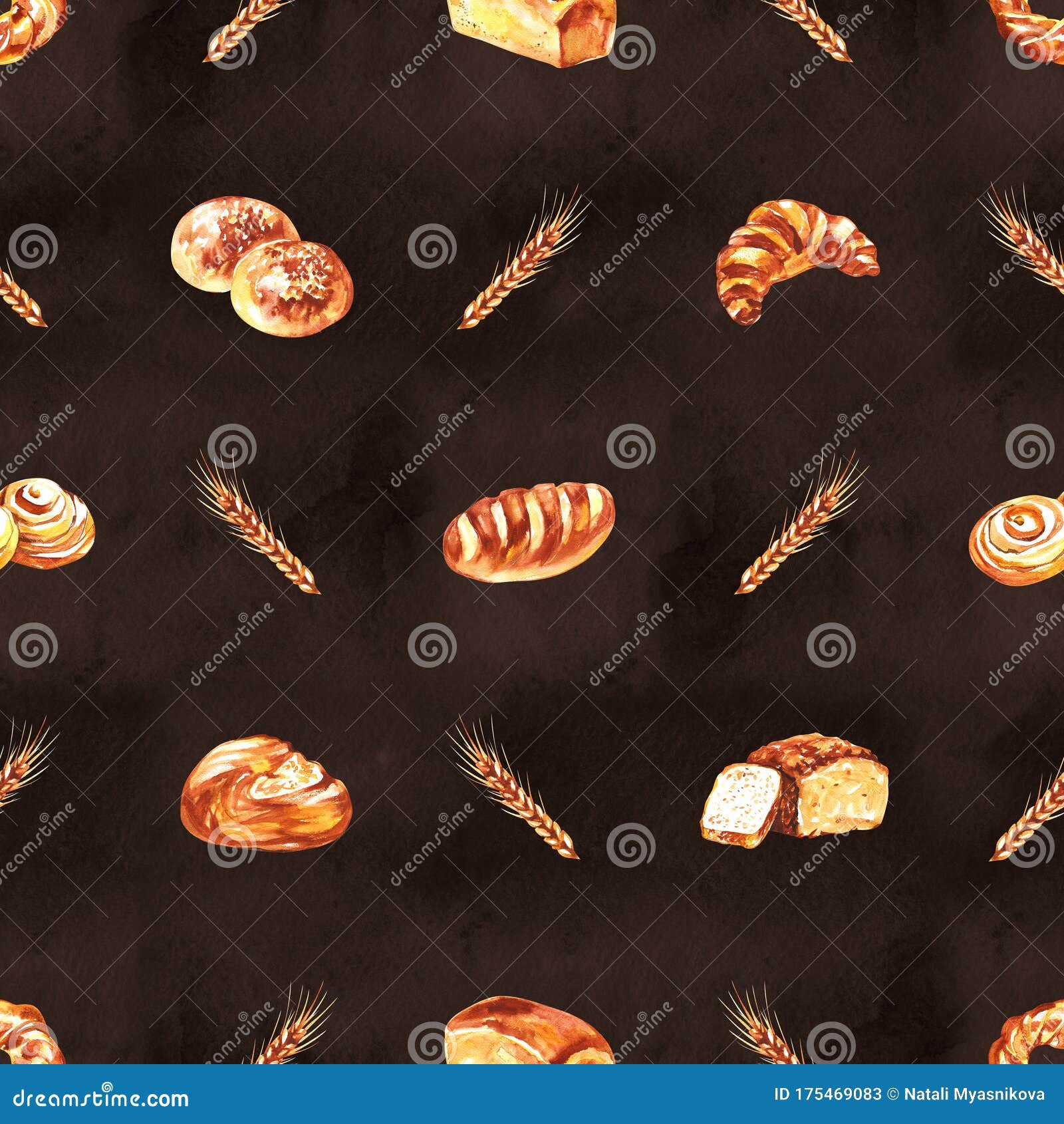 Seamless Pattern Watercolor. Bakery Watercolor Background. Yellow and ...