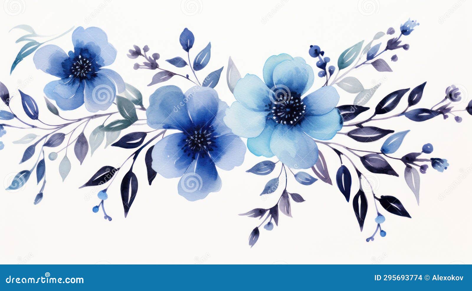 Seamless Pattern with Watercolor Blue Flowers. Handmade Stock ...