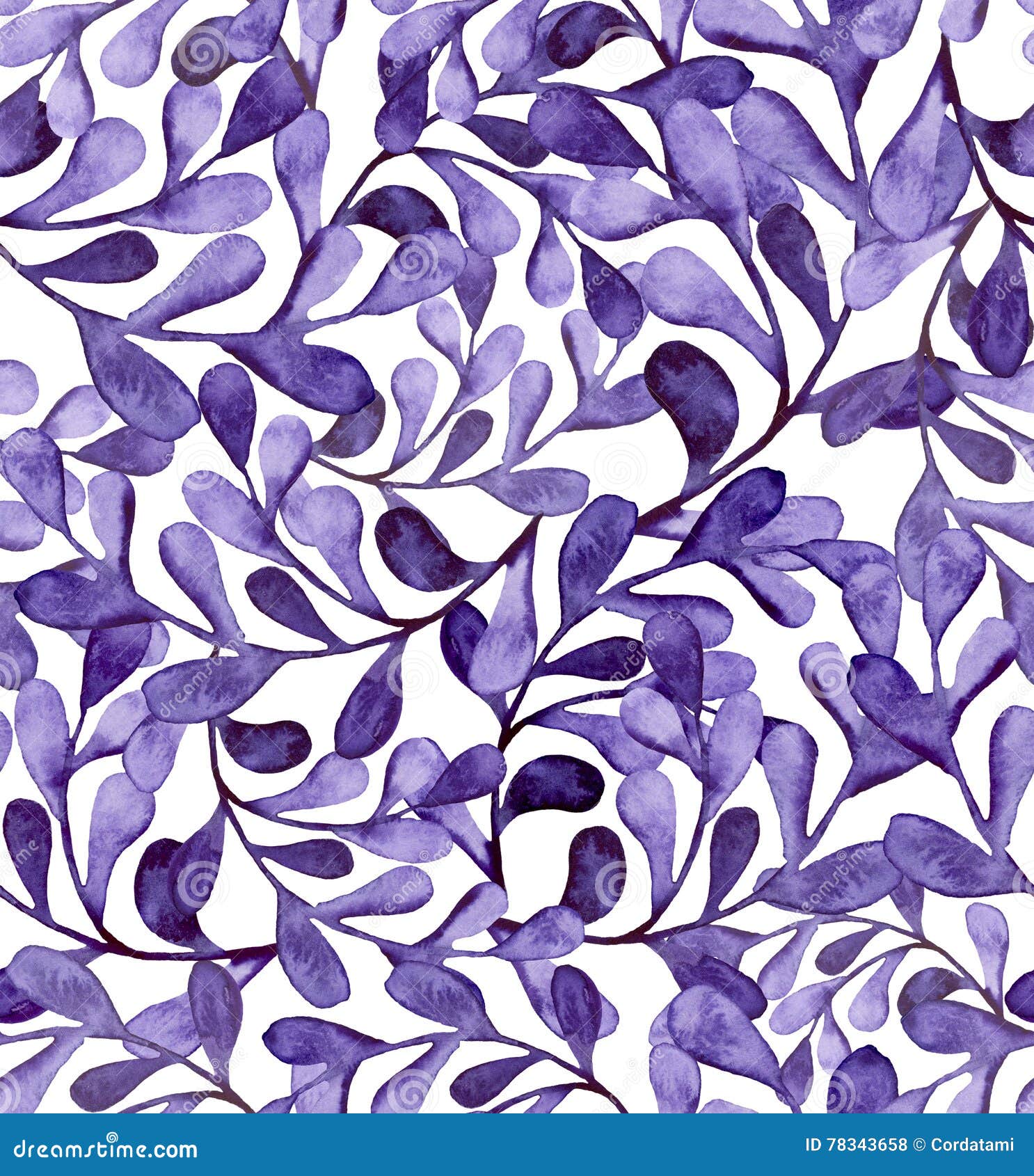Seamless Pattern with Watercolor Bright Violet Leaves Stock ...