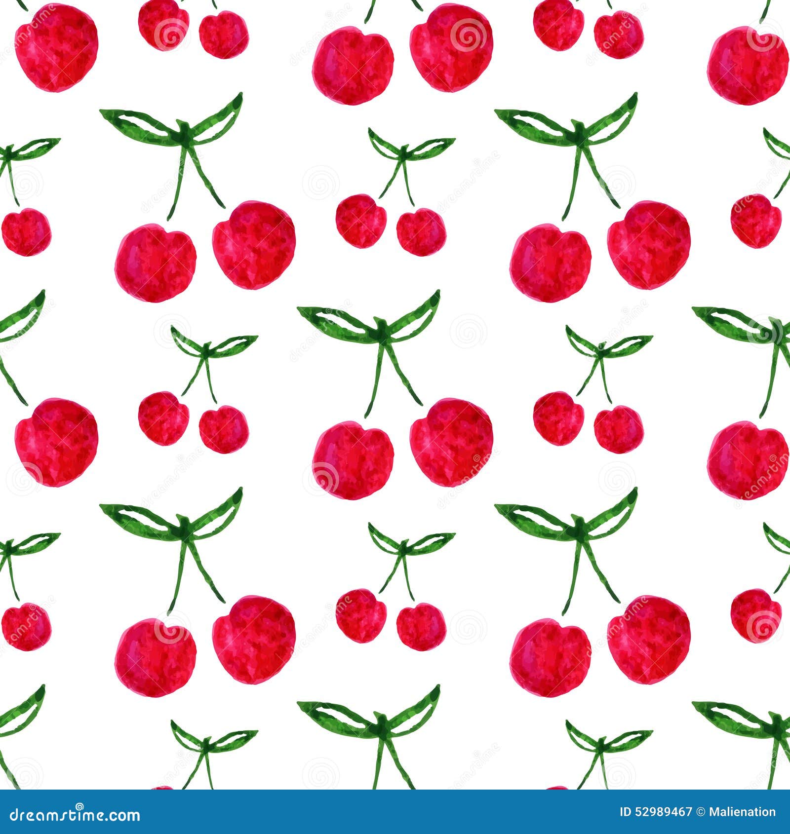 Seamless Pattern with Watercolor Cherry. Endless Print Background ...