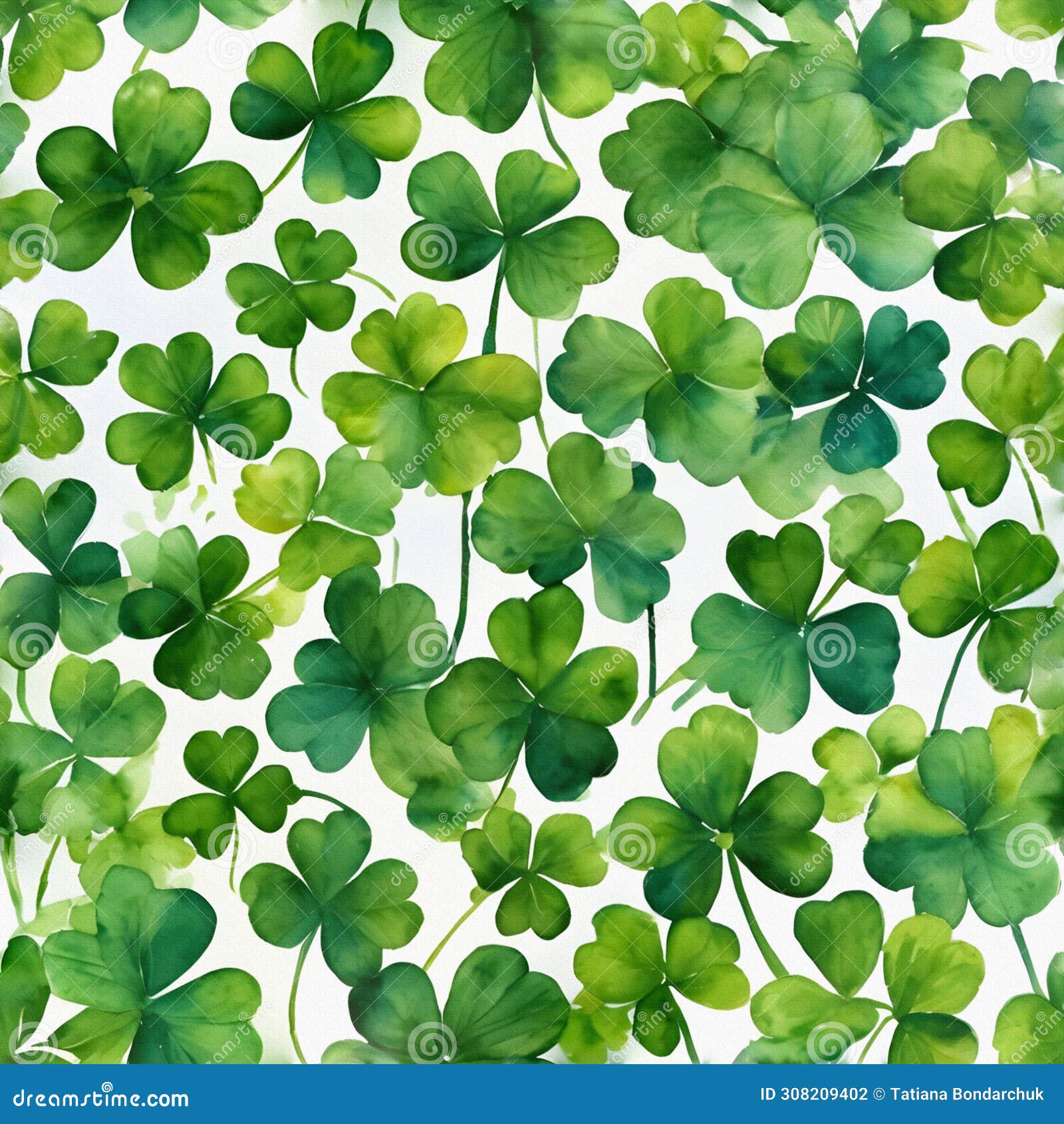 Seamless Pattern with Watercolor Clover on White Background. Hand Drawn ...