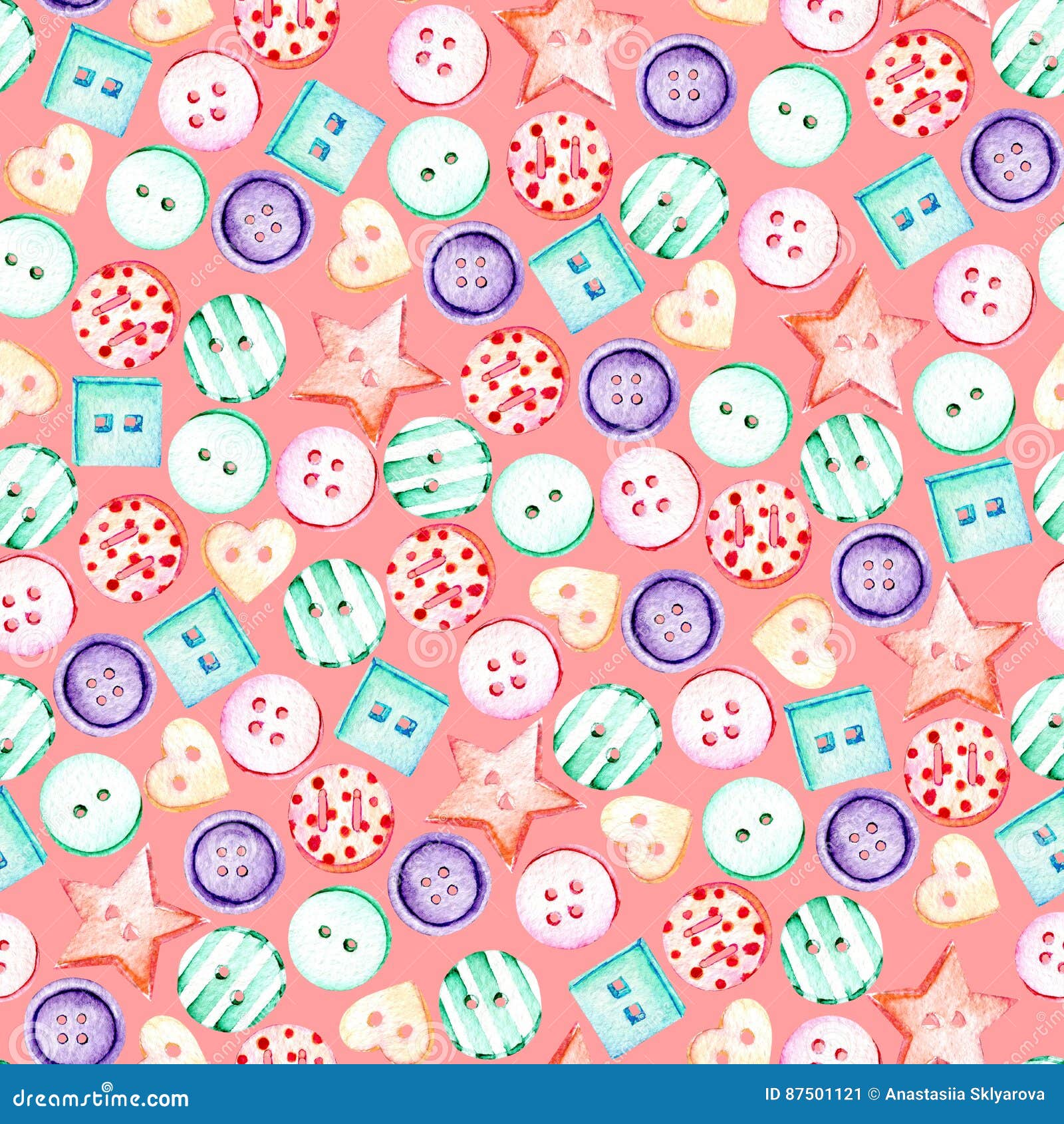 Seamless Pattern with Watercolor Colored Buttons Stock Illustration ...