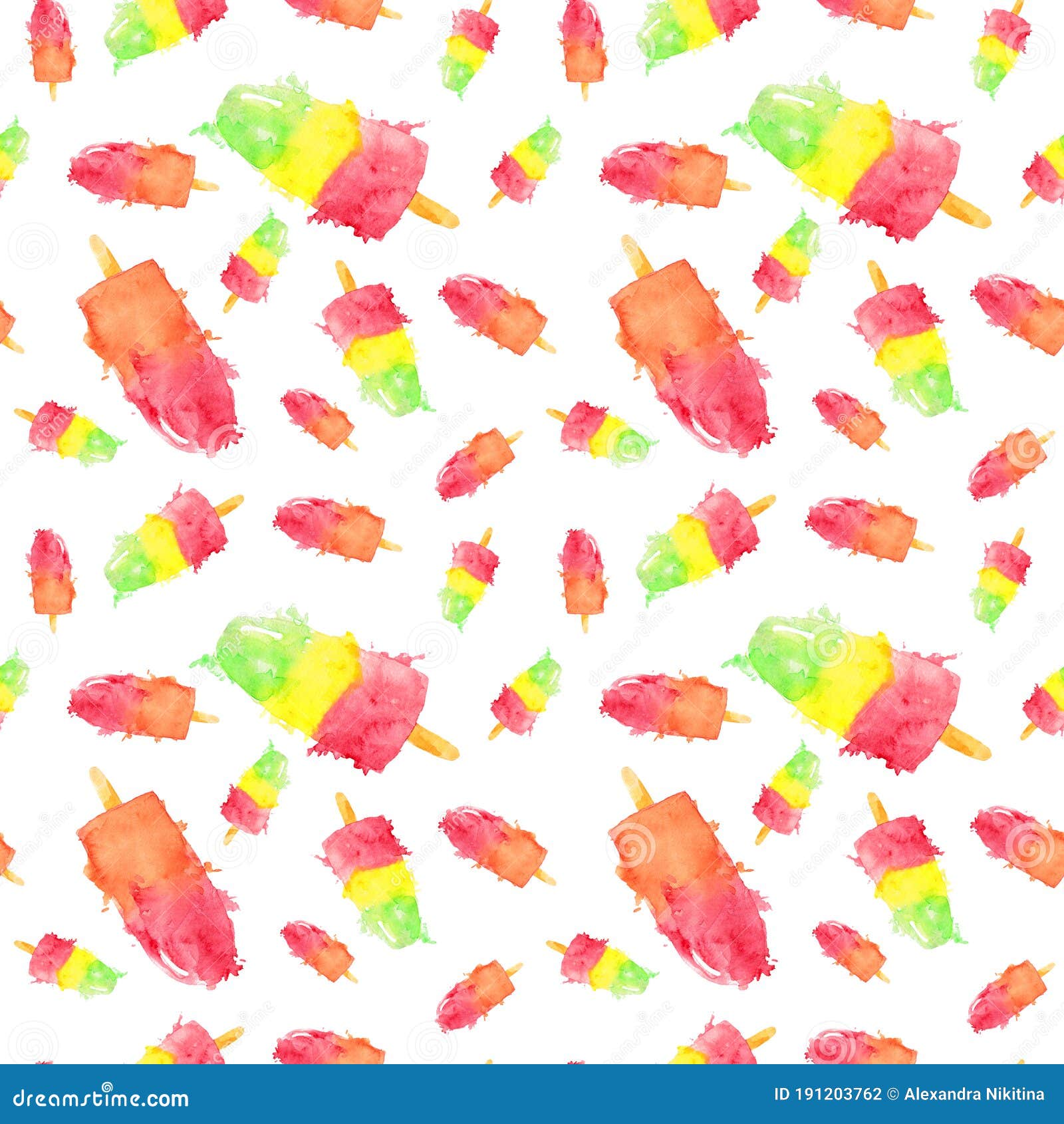 Seamless Pattern with Watercolor Colorfull Popsicles on White ...