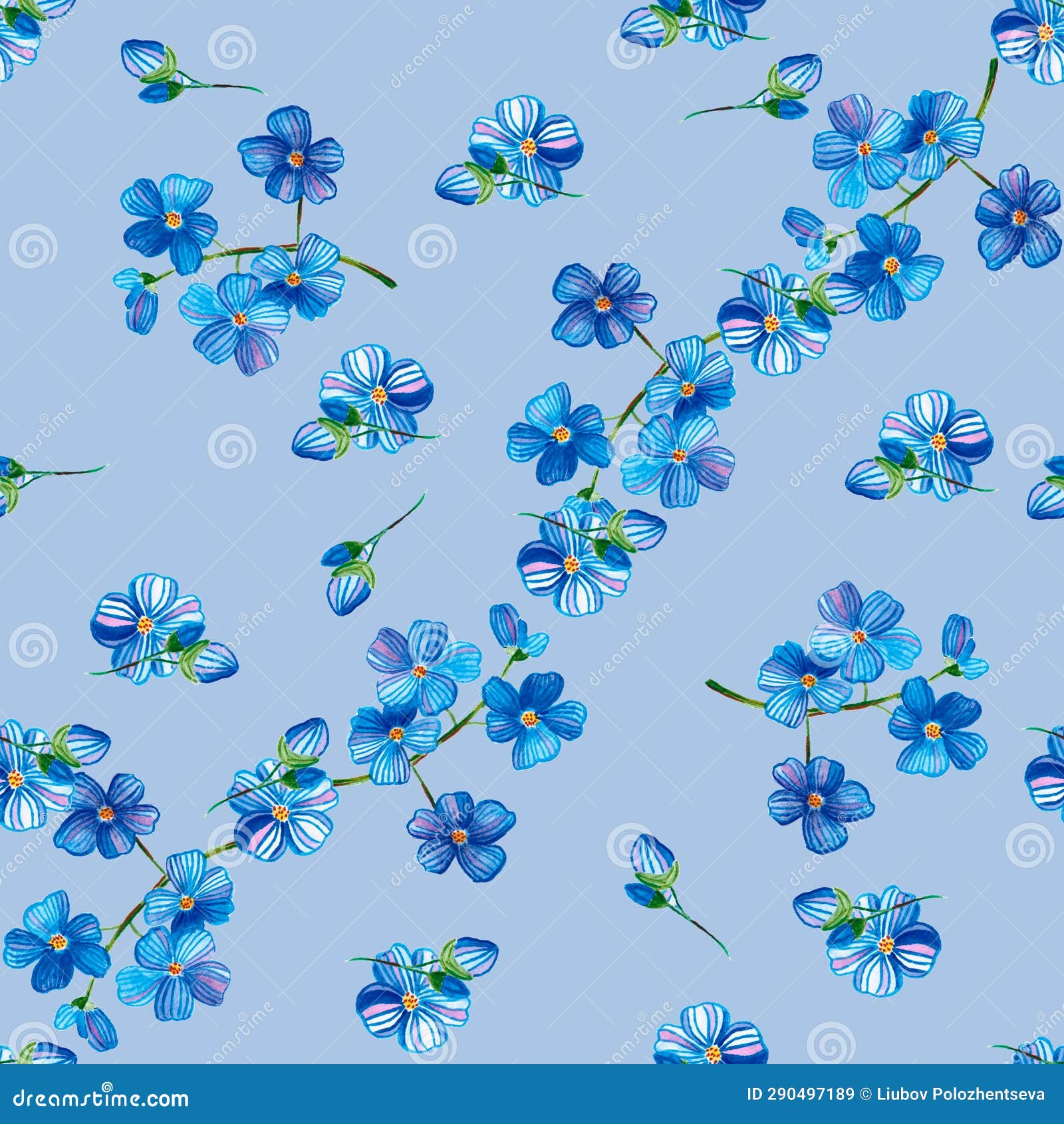 Seamless Pattern with Watercolor Colors Blue - Forget-me-not Stock ...