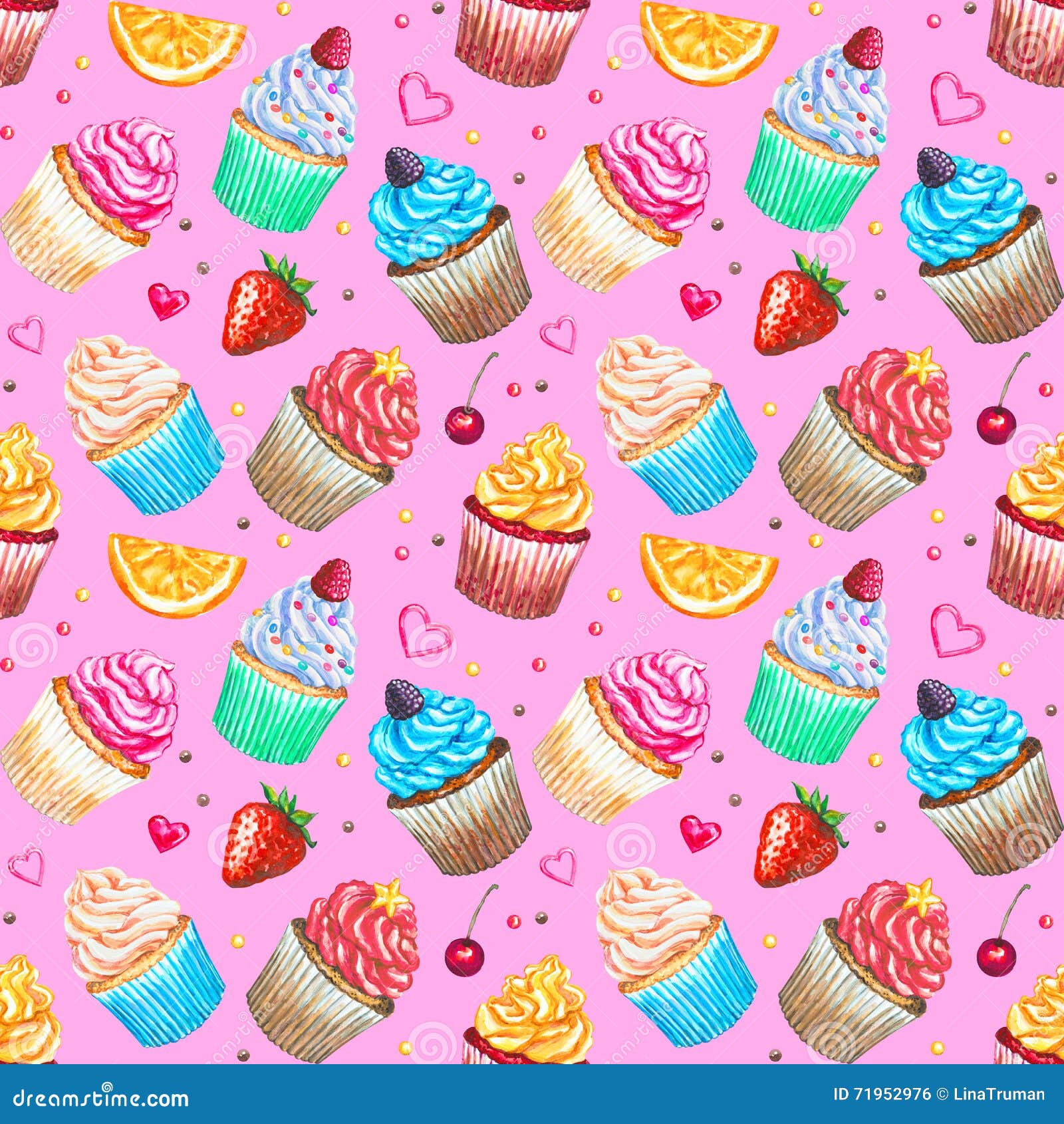 Seamless Pattern with Watercolor Cupcakes. Stock Illustration ...