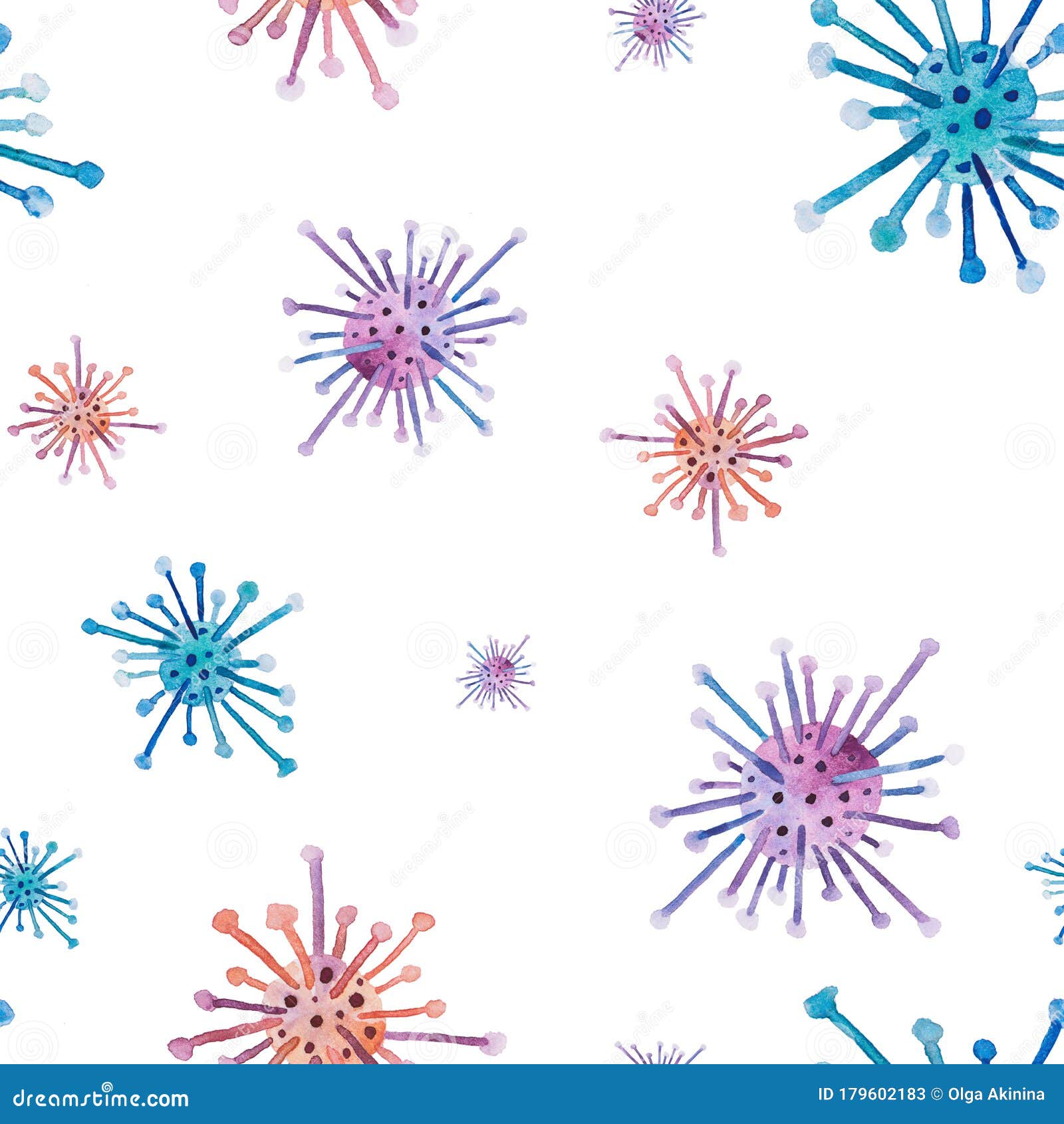 Seamless Pattern.Watercolor Drawing - Virus Structure. Covid 19. for ...