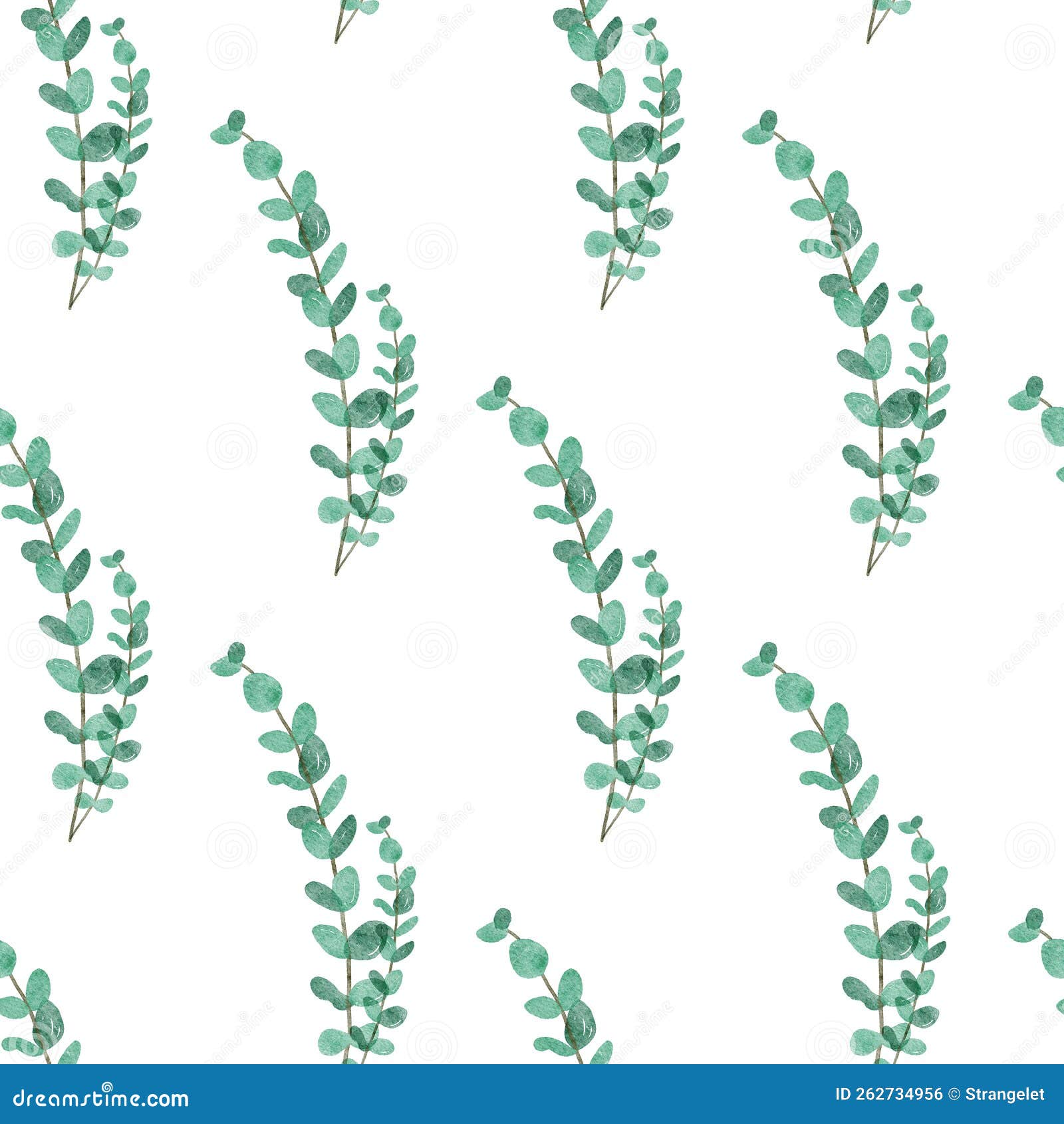 Seamless Pattern with Watercolor Eucalyptus Greenery Stock Illustration ...