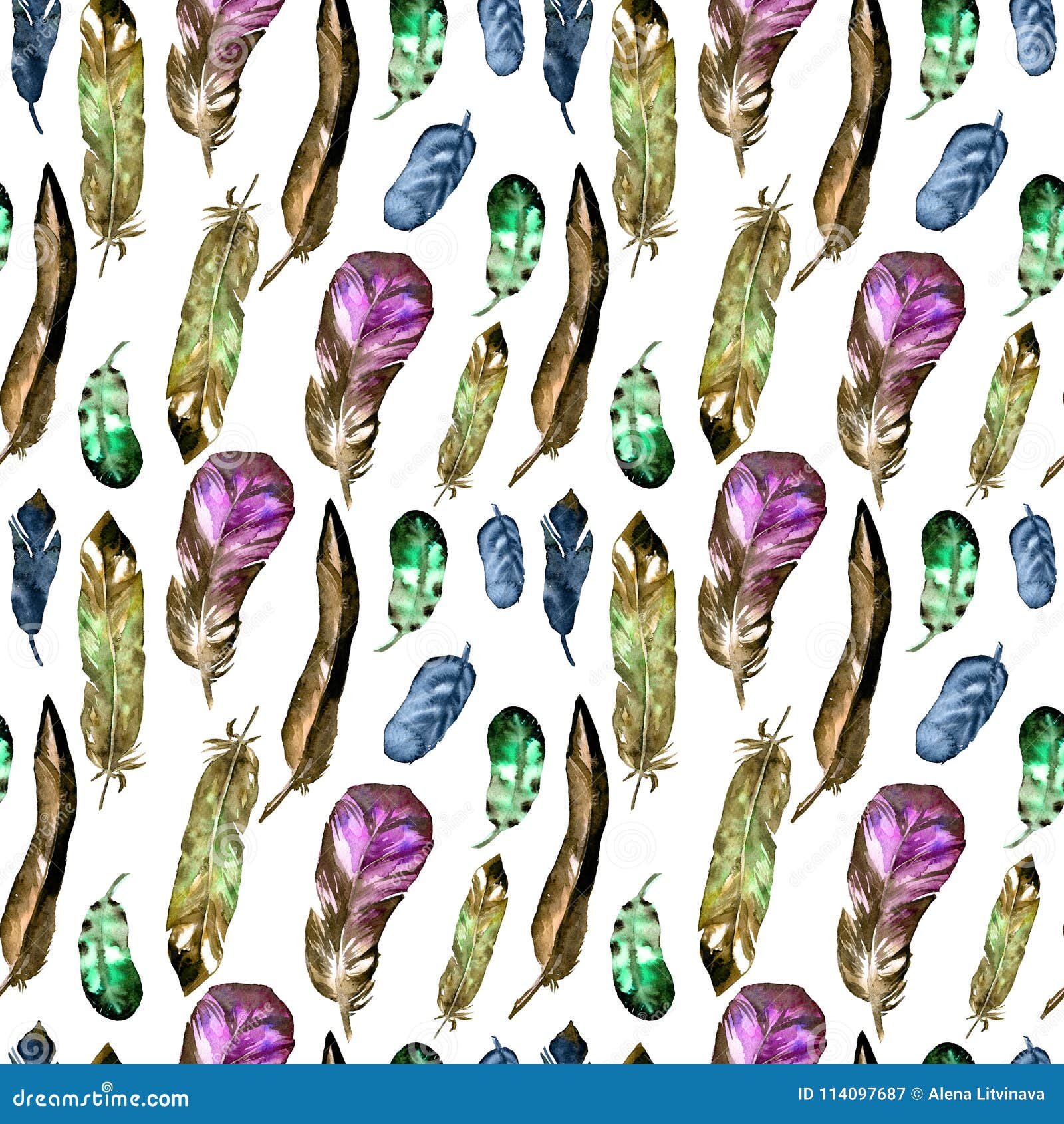 Seamless Pattern with Watercolor Feathers. Can Be Used for Textile ...