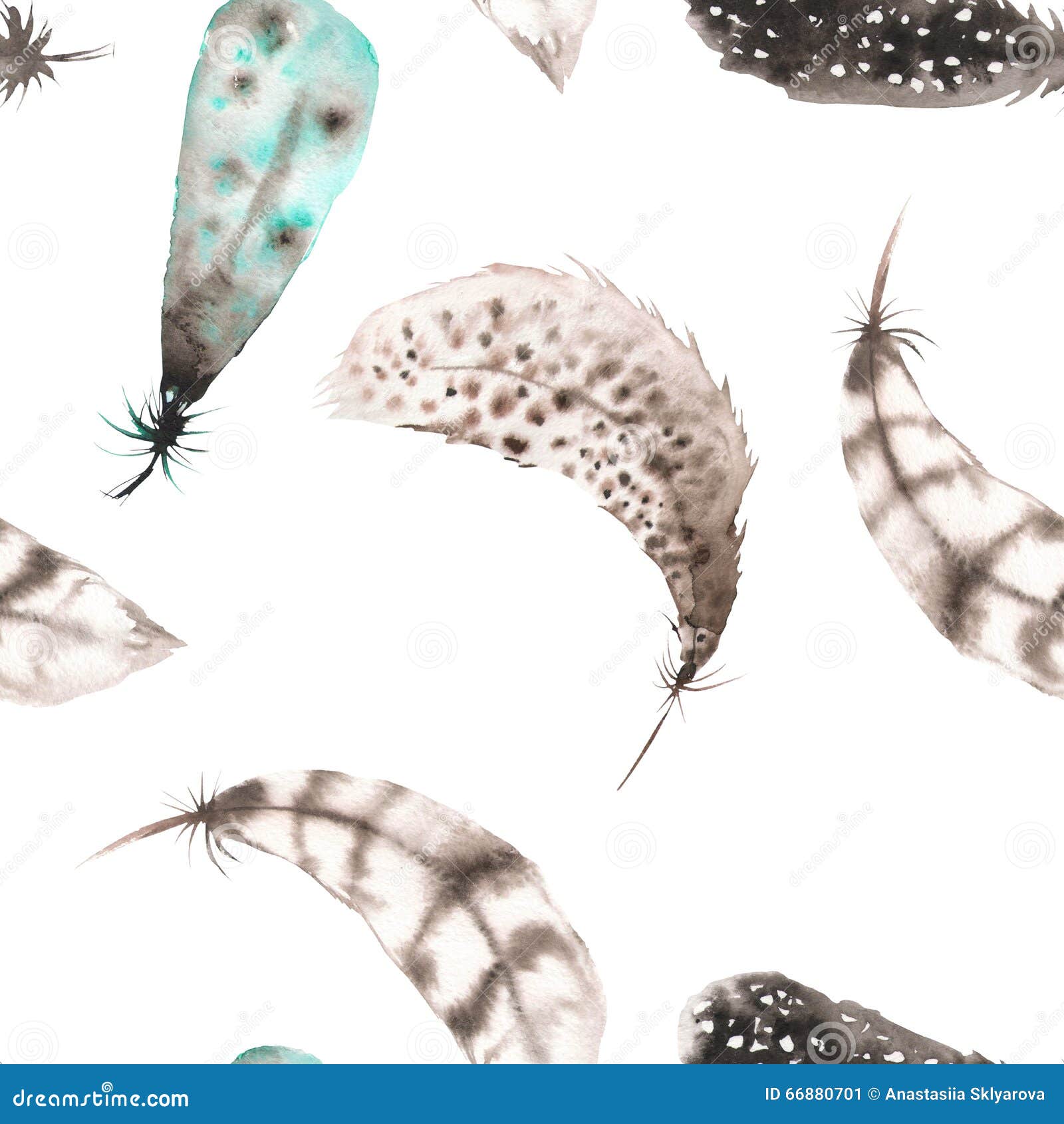 A Seamless Pattern with the Watercolor Feathers Stock Illustration ...