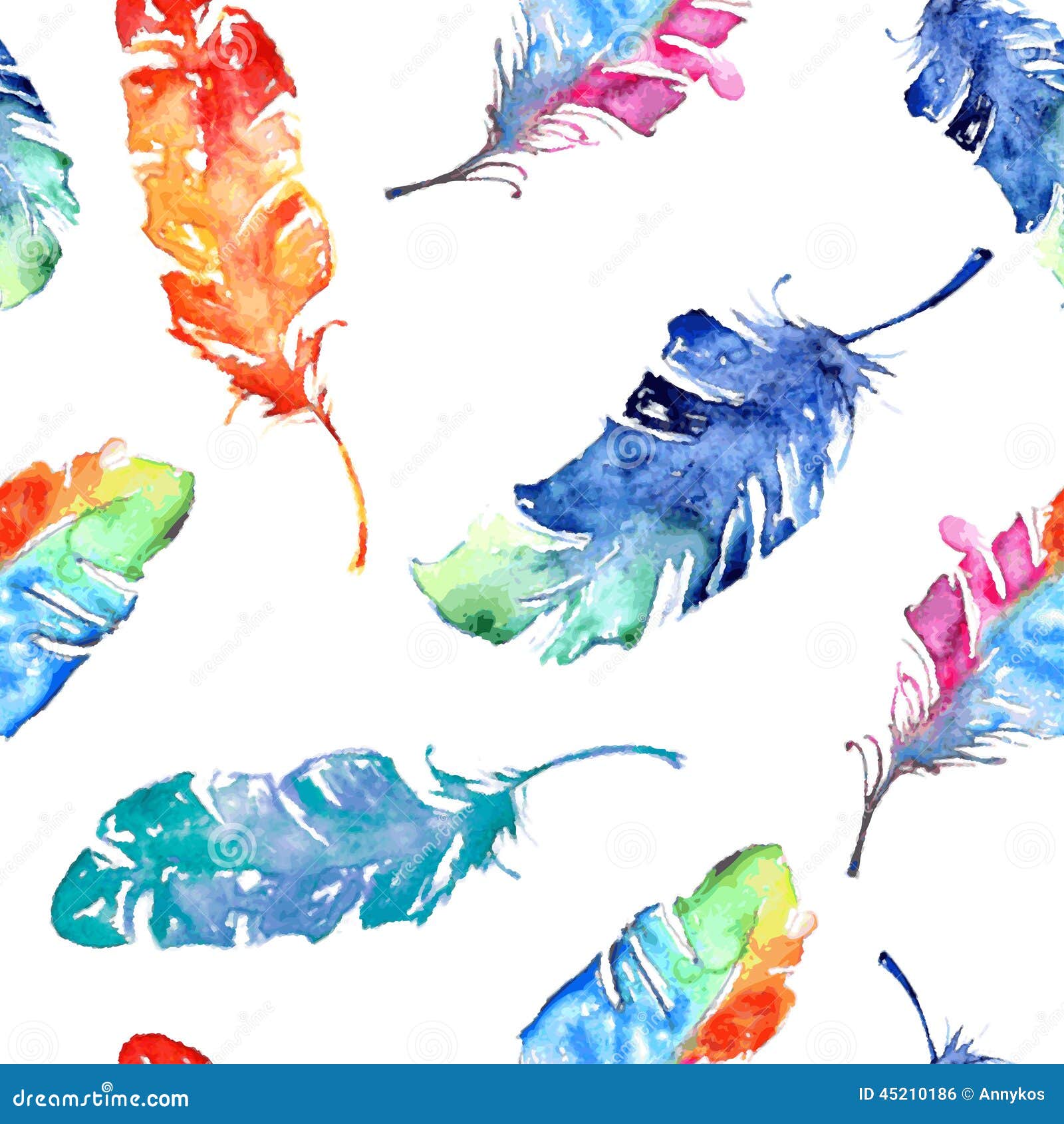 Seamless Pattern with Watercolor Feathers Stock Vector - Illustration ...