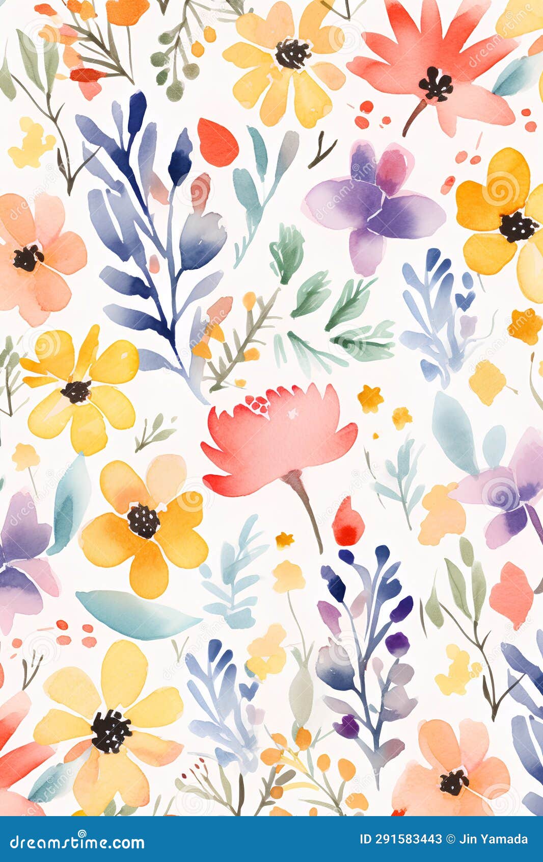 Seamless Pattern with Watercolor Flowers. Hand-drawn Illustration Stock ...