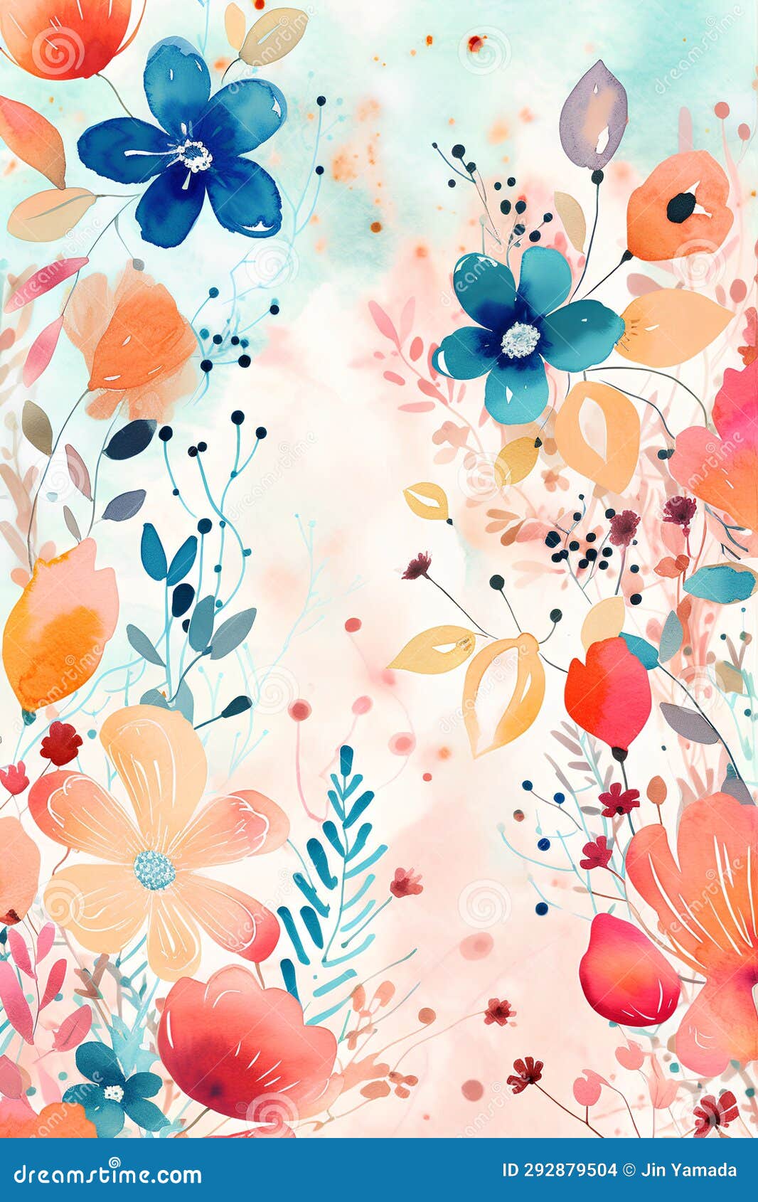 Seamless Pattern with Watercolor Flowers. Hand-drawn Illustration Stock ...
