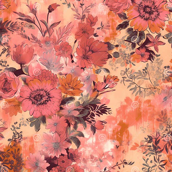 Seamless Pattern With Watercolor Flowers Hand Drawn Illustration Stock Illustration