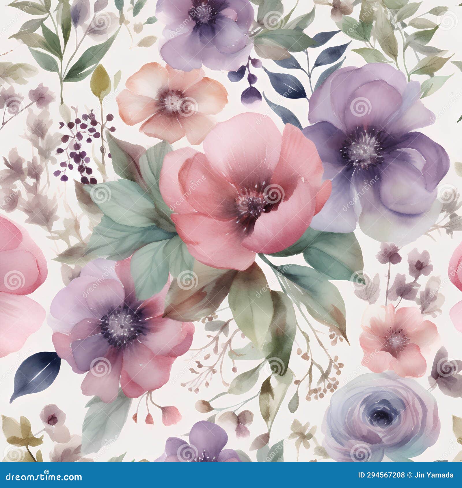 Seamless Pattern with Watercolor Flowers. Hand-drawn Illustration Stock ...