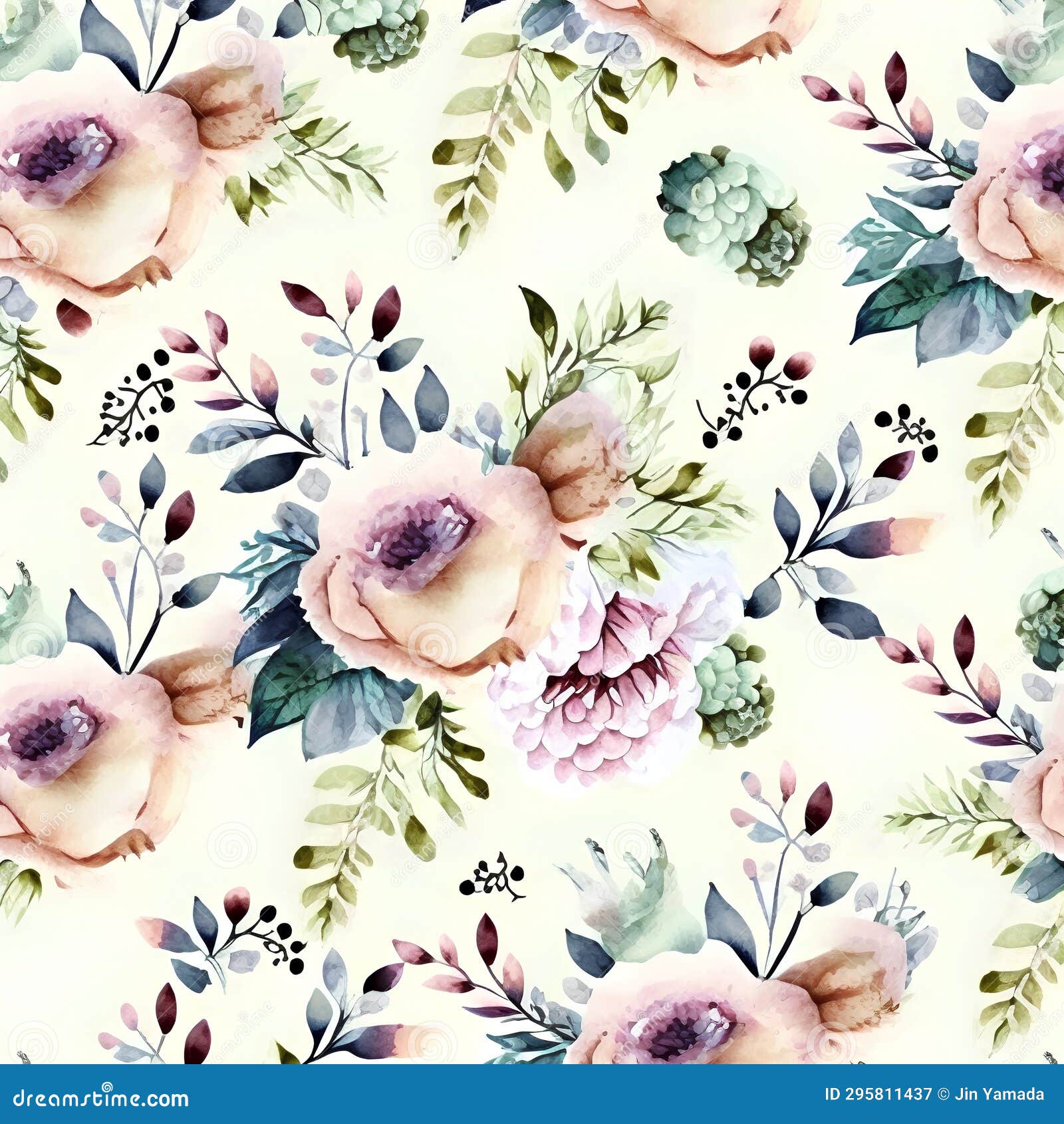 Seamless Pattern with Watercolor Flowers. Hand-drawn Illustration Stock ...