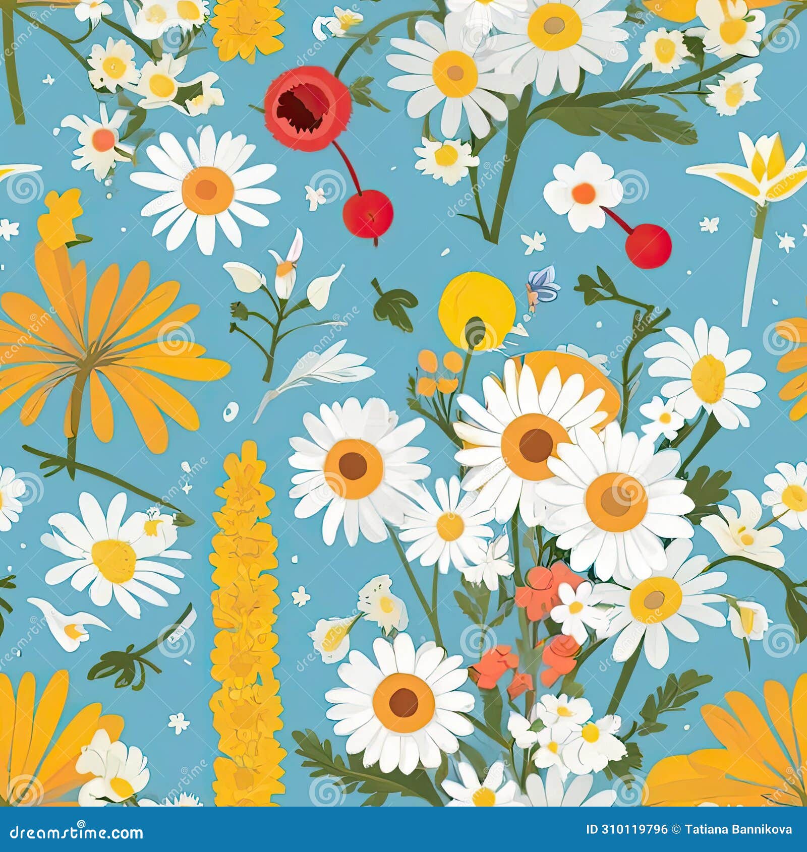 Seamless Pattern with Watercolor Flowers. Hand-drawn Illustration Stock ...