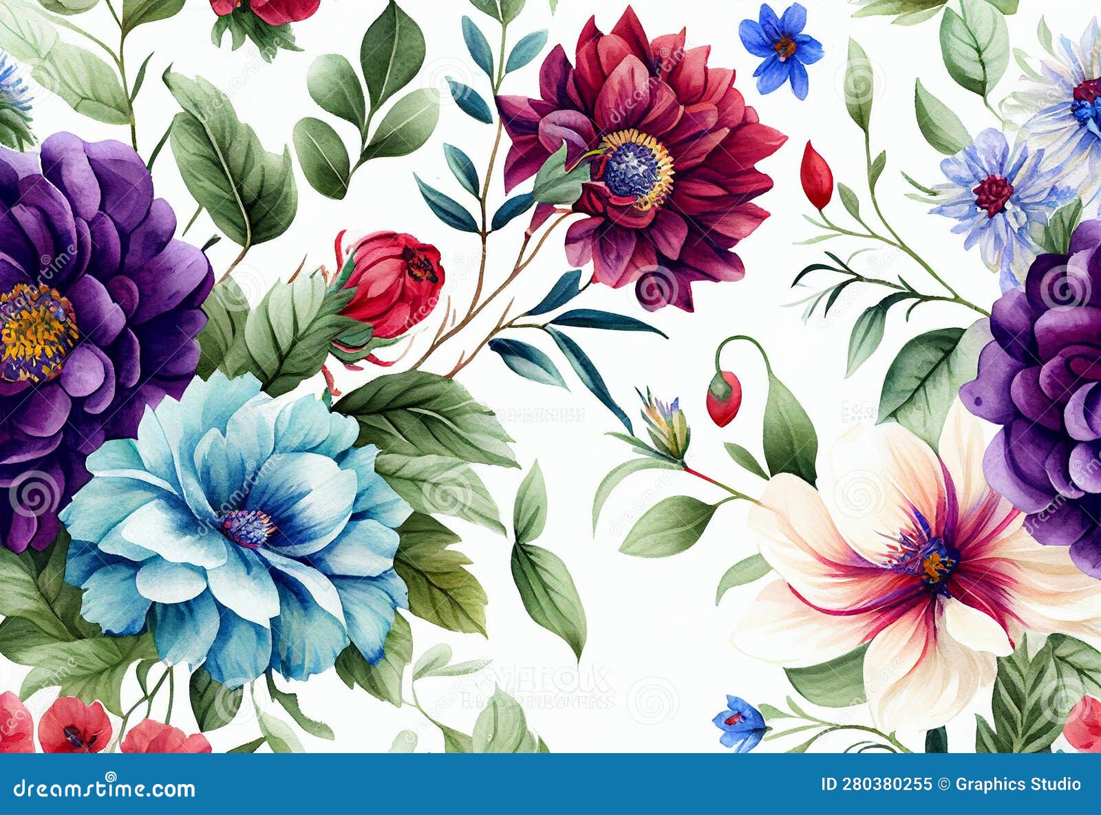 Seamless Pattern with Watercolor Flowers. Hand-drawn Illustration Stock ...