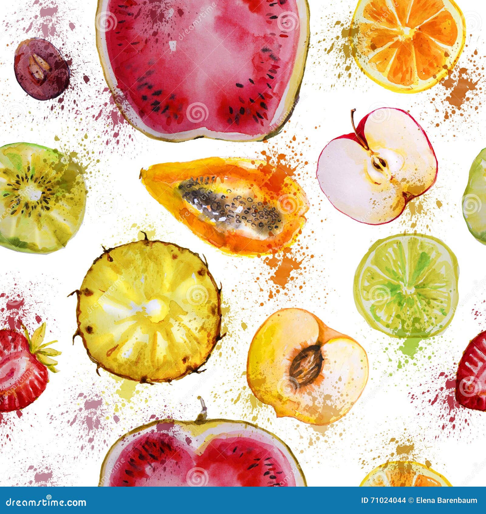 Seamless Pattern with Watercolor Fruits Stock Illustration ...