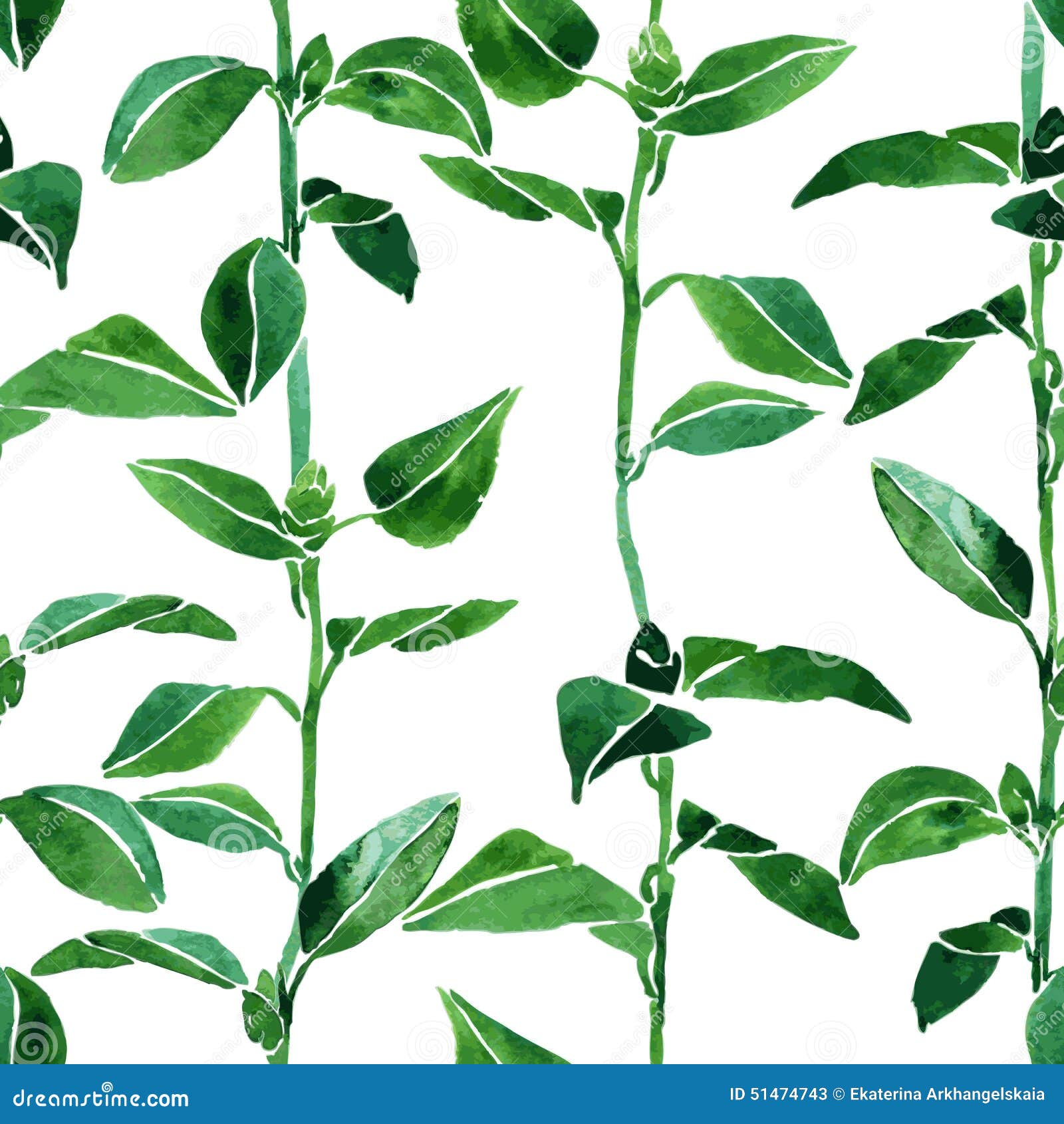 Seamless Pattern with Watercolor Green Branches Stock Vector ...