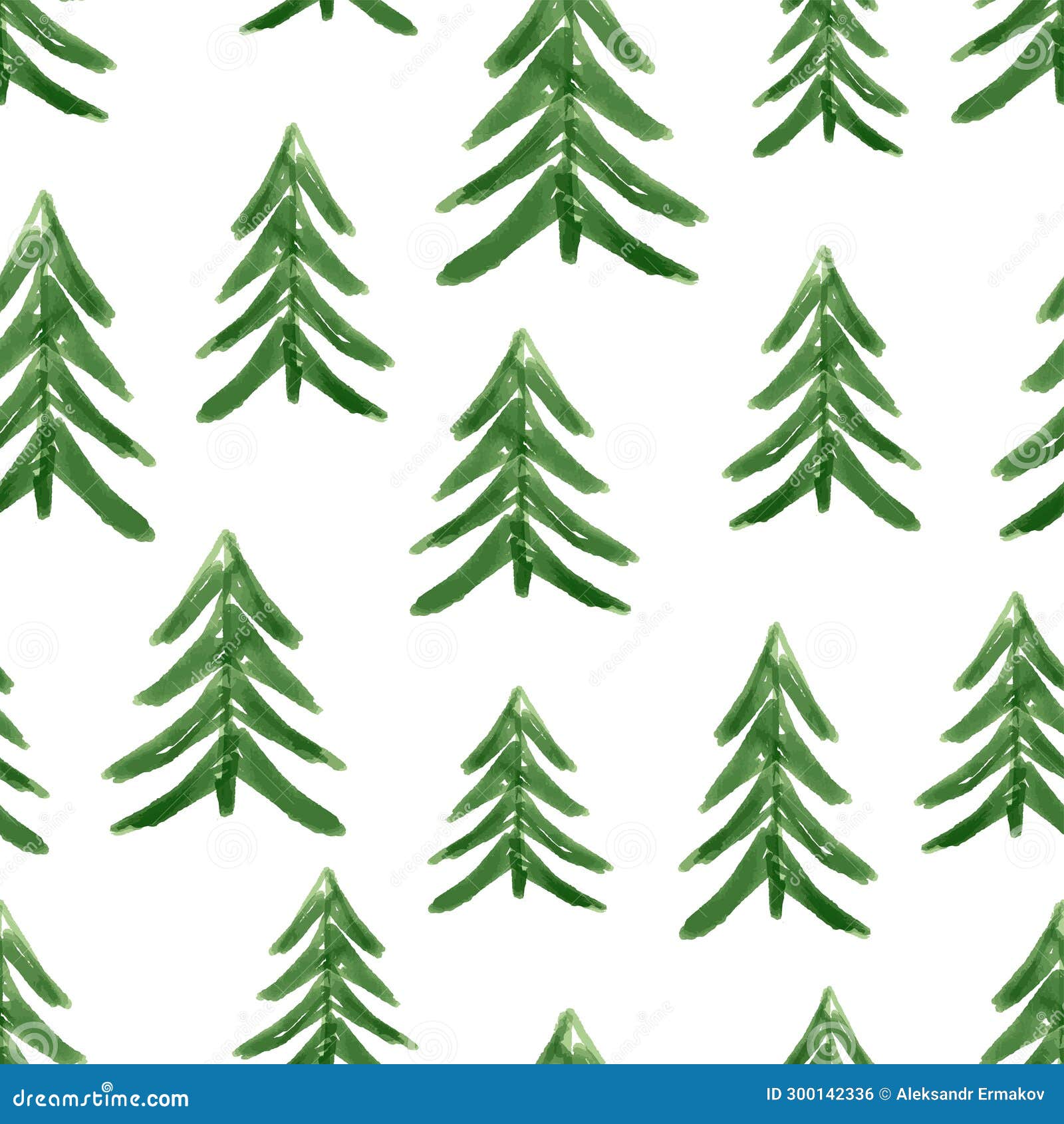 Seamless Pattern of Watercolor Hand Drawings Abstract Christmas Trees ...