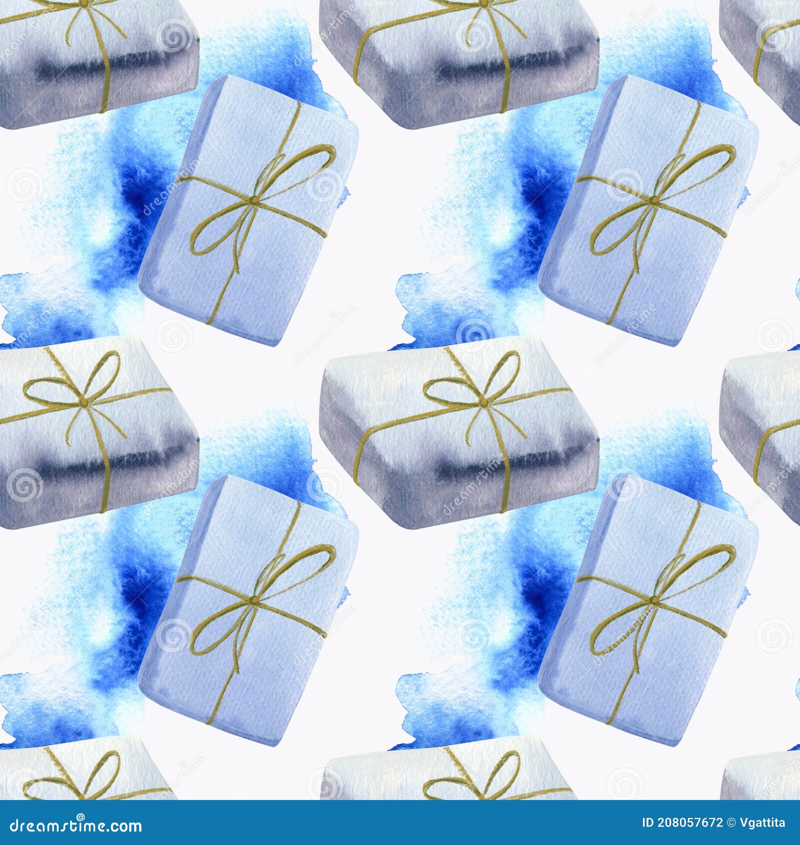 Pattern with Watercolor Illustration Gift Boxes Light Blue Color Stock ...