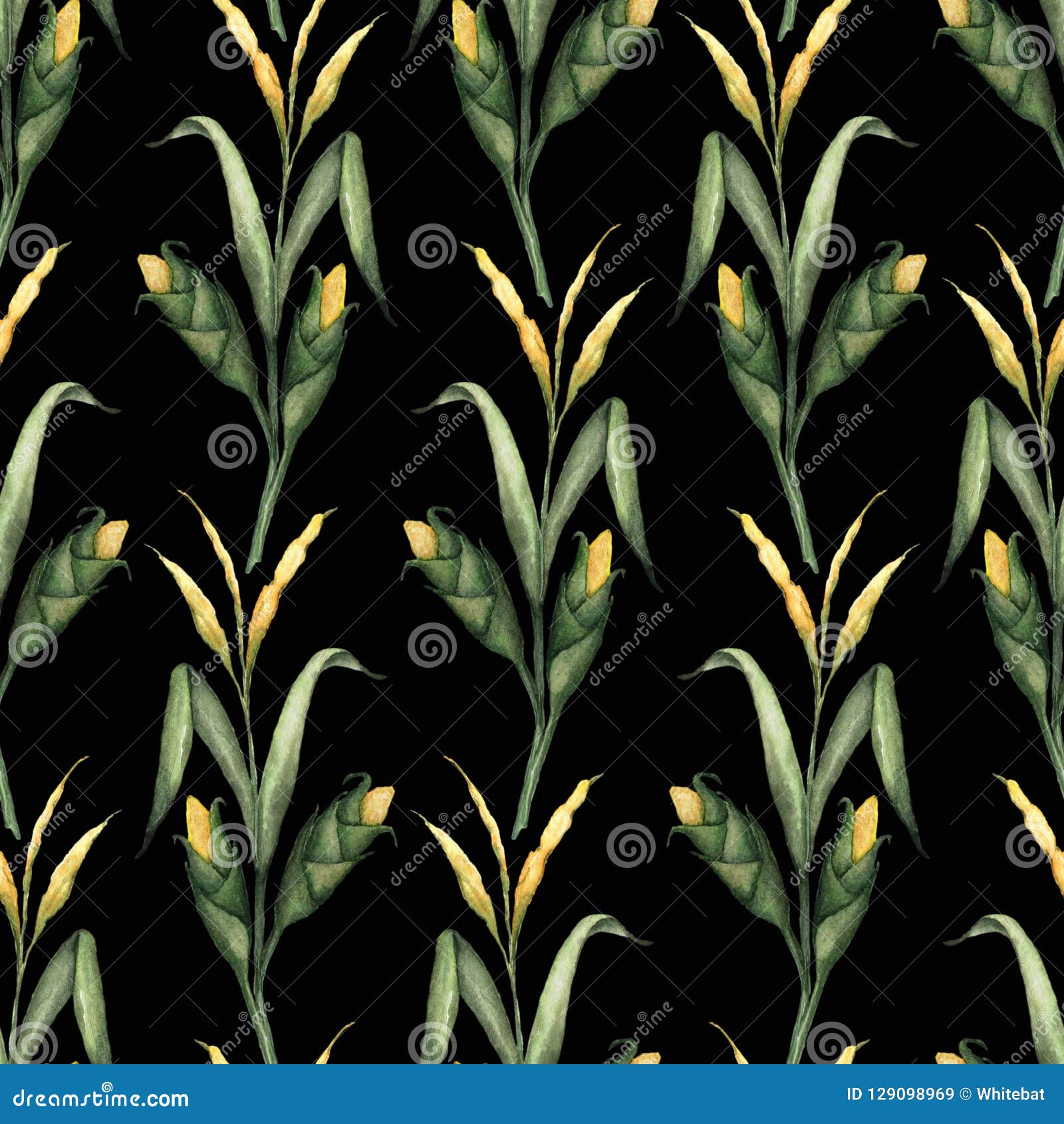 Seamless Pattern with Watercolor Illustrations of Corn Stalks Stock ...