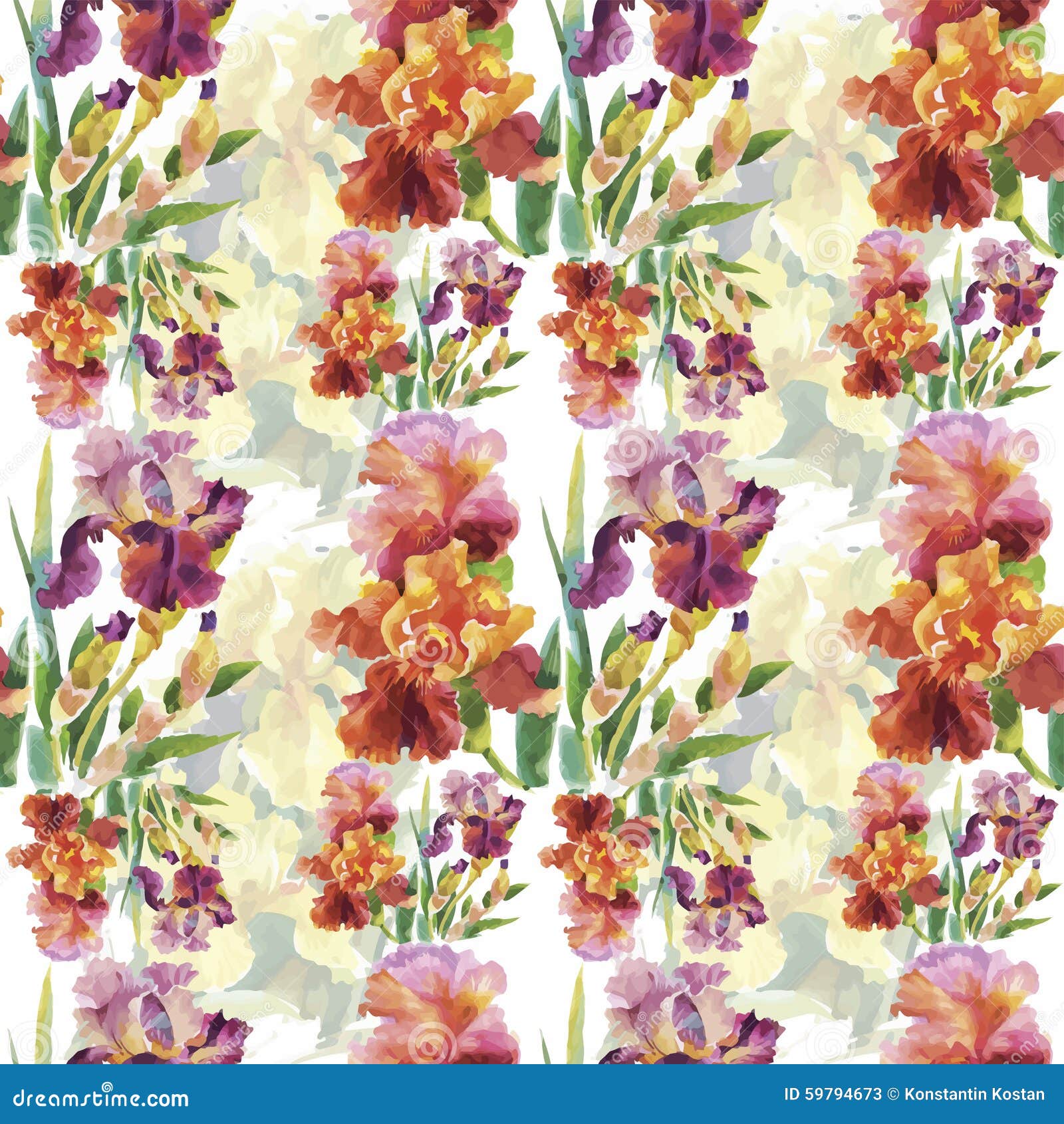 Seamless Pattern with Watercolor Irises. Vector Illustration Stock ...