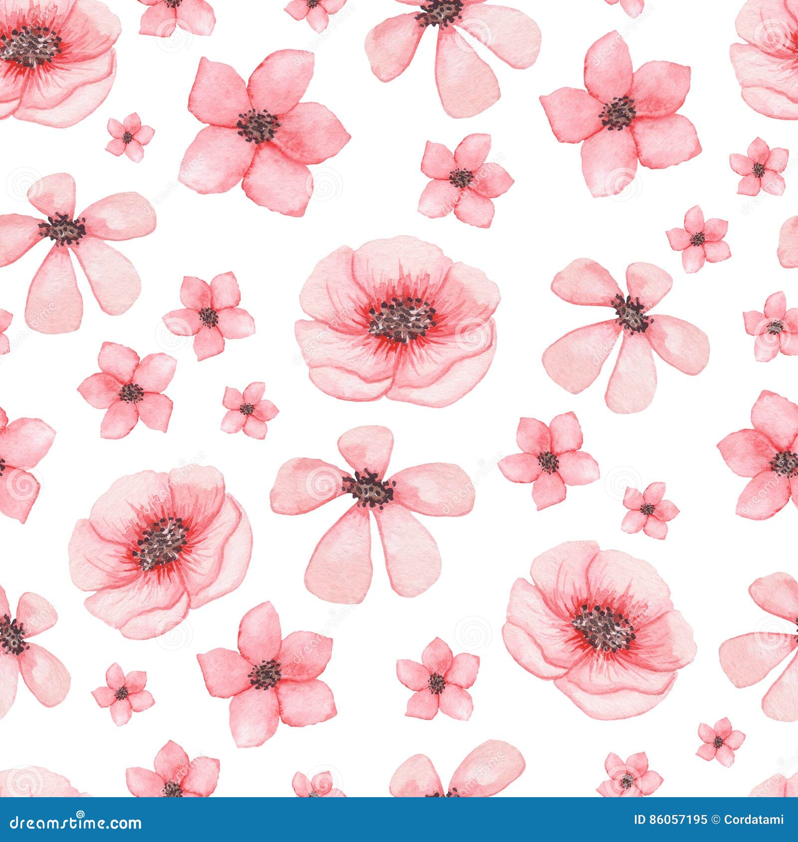 Seamless Pattern of Watercolor Light Pink Flowers Stock Illustration ...