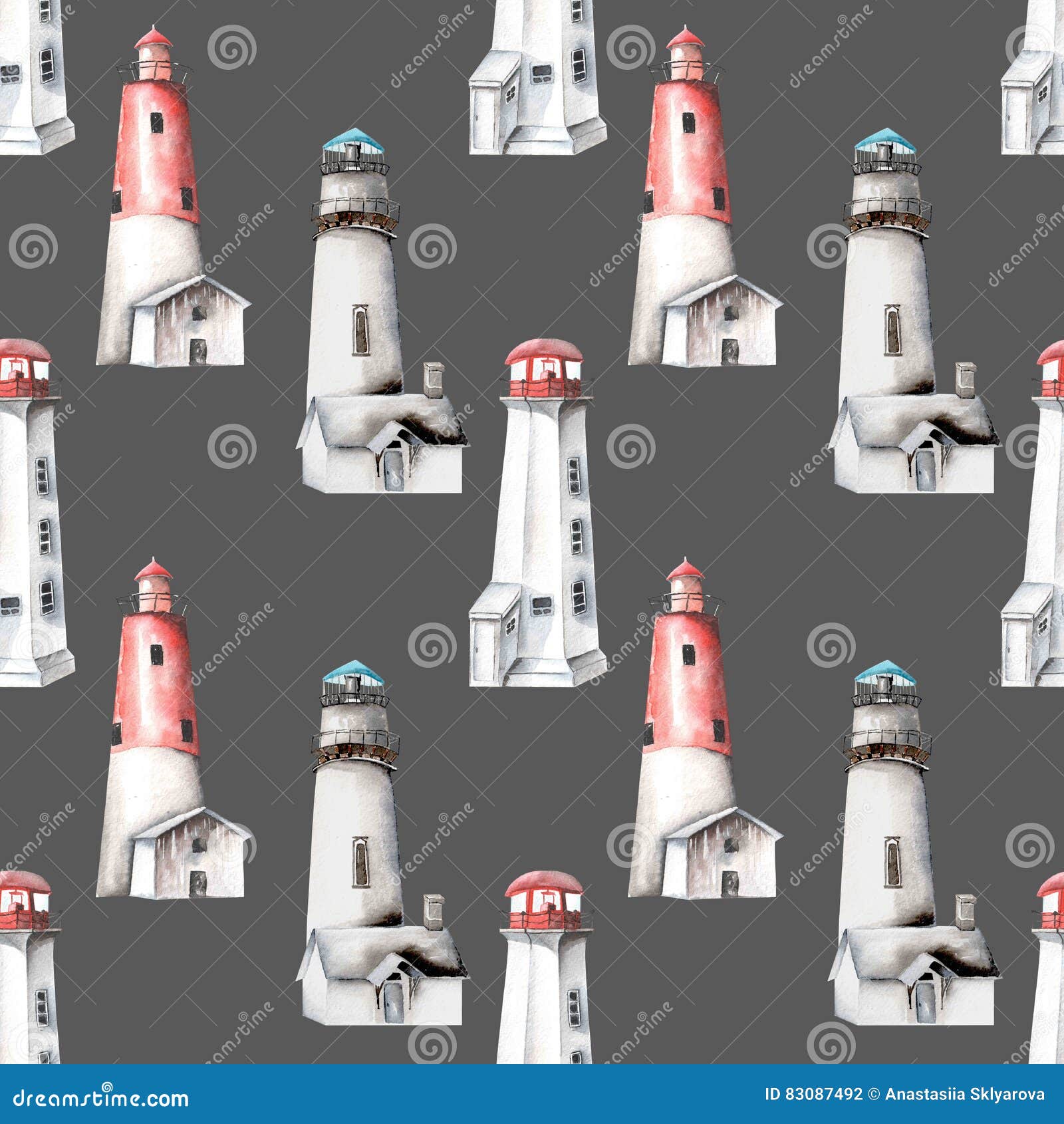 Seamless Pattern with Watercolor Lighthouses Stock Illustration ...