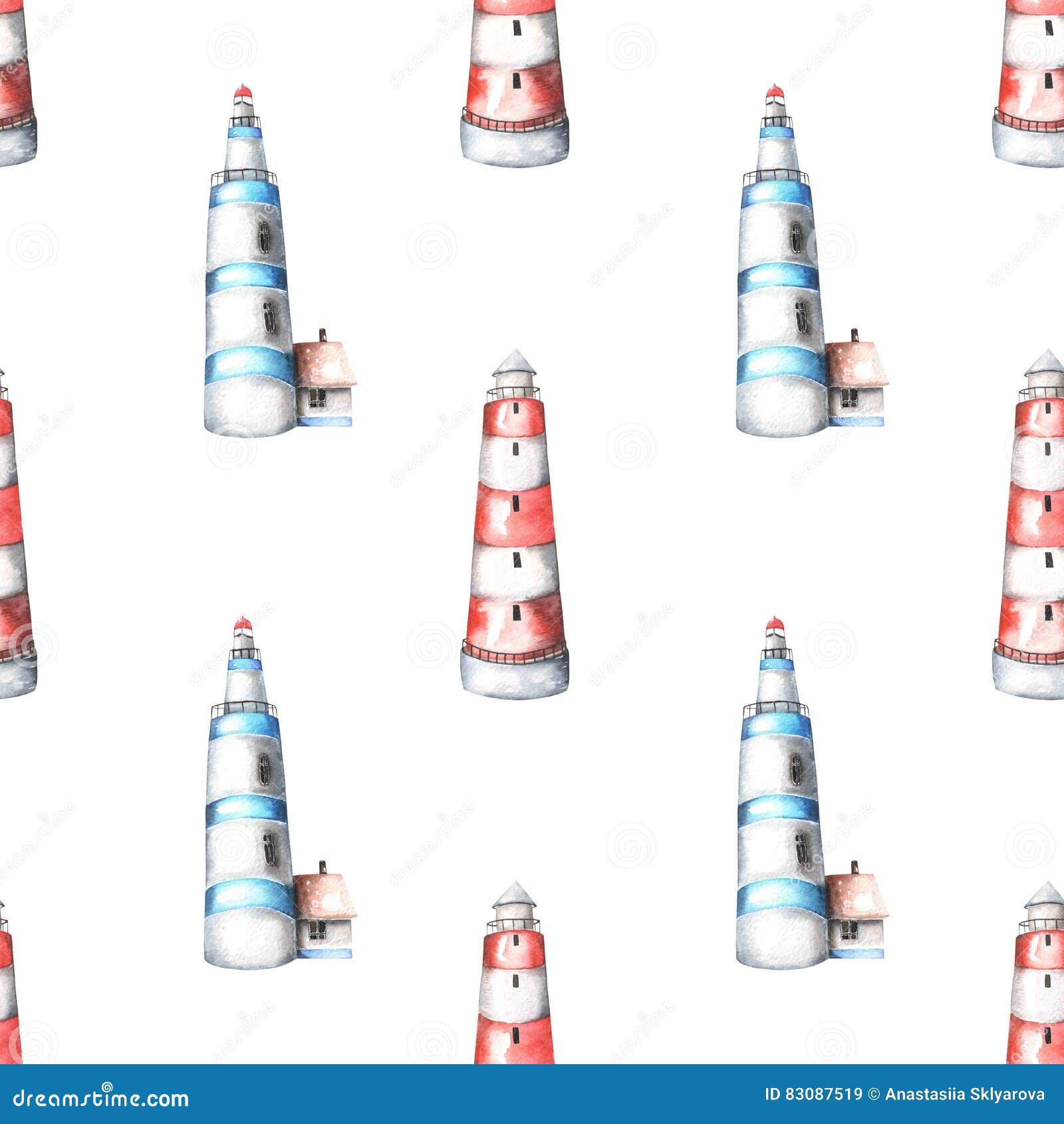 Seamless Pattern with Watercolor Lighthouses Stock Illustration ...