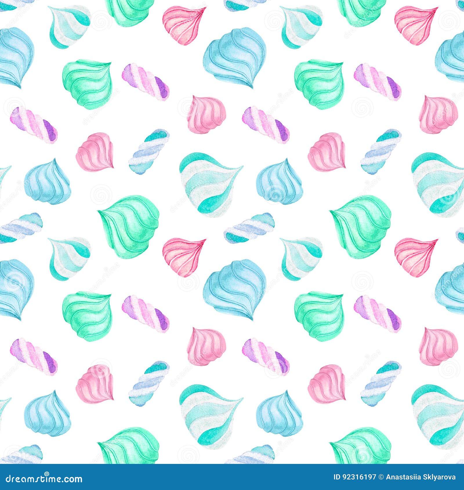 Seamless Pattern with Watercolor Marshmallow Stock Illustration ...