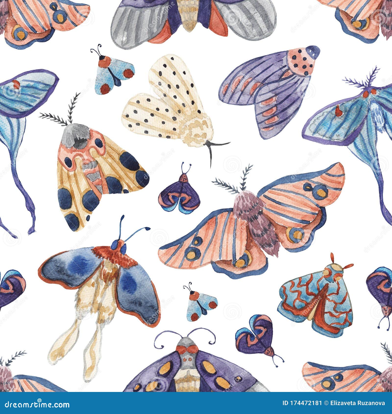Seamless Pattern with Watercolor Moths Stock Illustration ...
