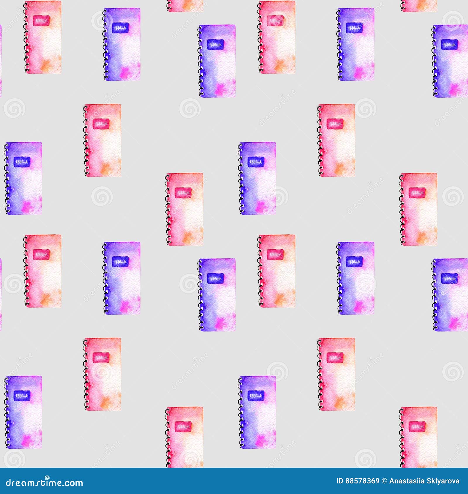 Seamless Pattern with Watercolor Notebooks Stock Illustration ...