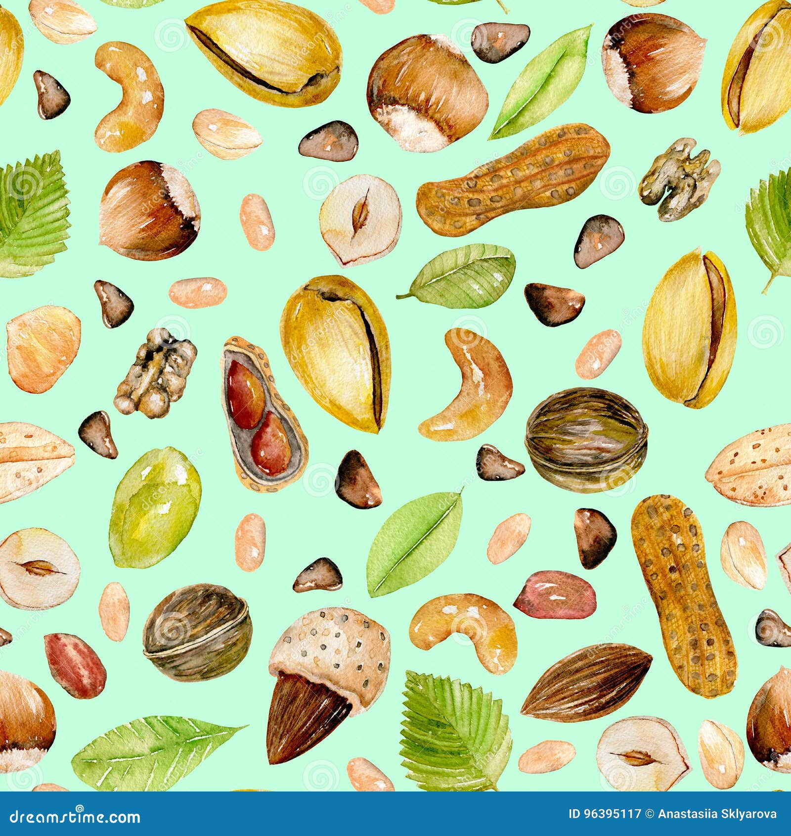 Seamless Pattern with Watercolor Nuts Stock Illustration - Illustration ...