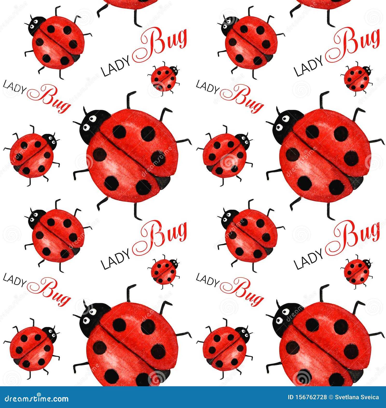 Seamless Pattern Watercolor Painted Funny Bright Cartoon Insects ...