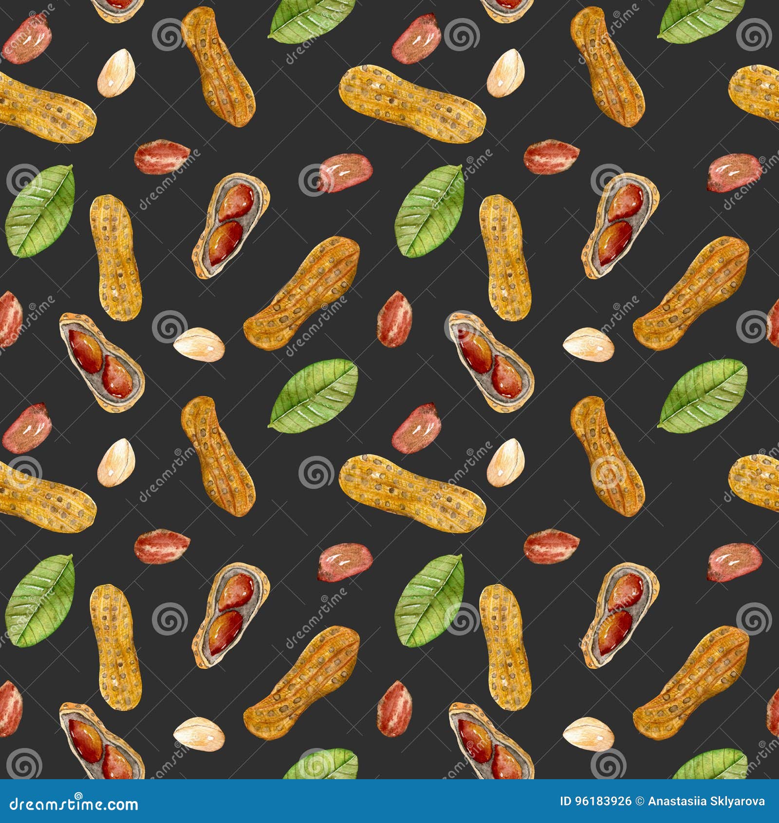 Seamless Pattern with Watercolor Peanut Elements Stock Illustration ...