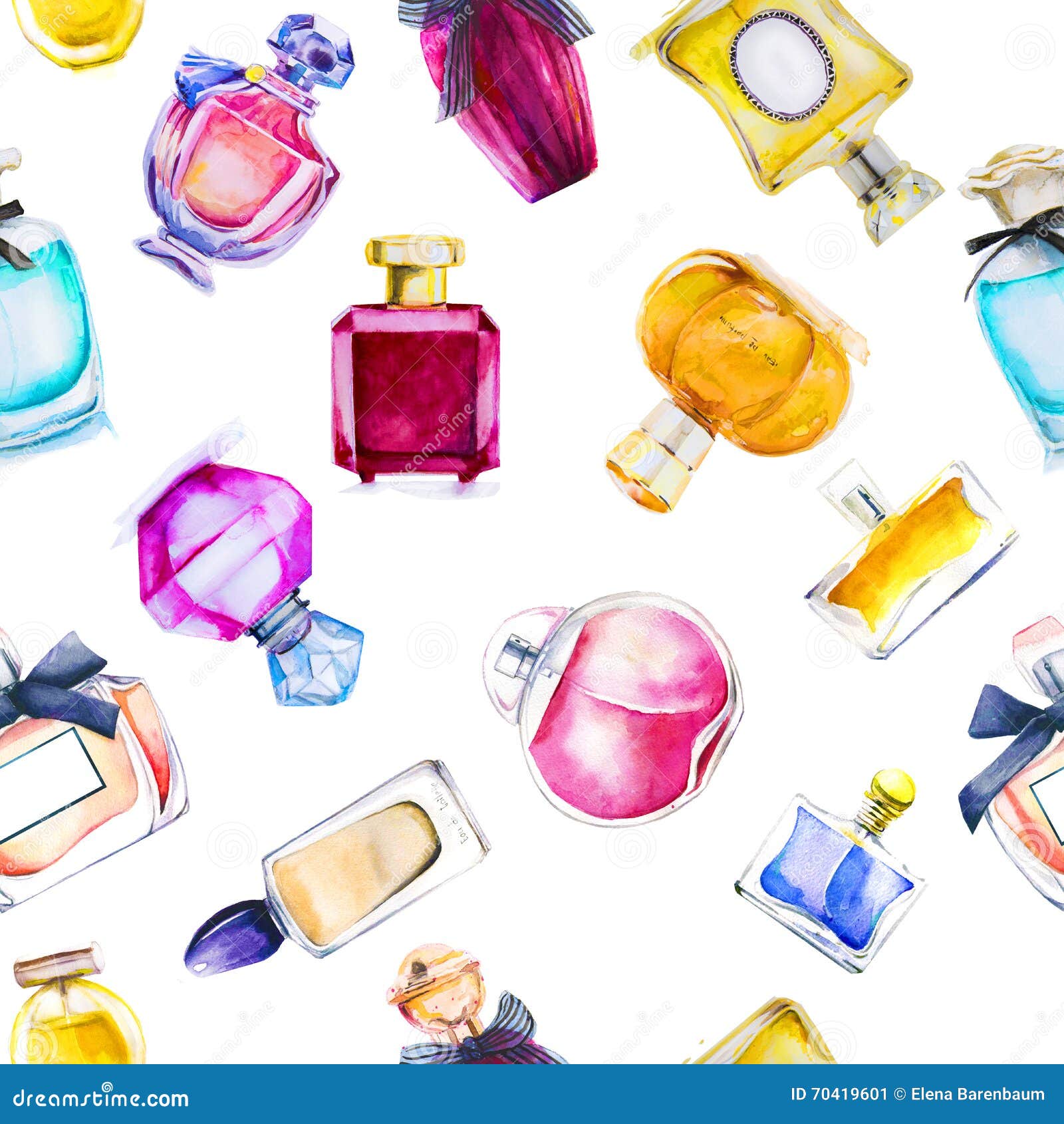 Seamless Pattern with Watercolor Perfumes Stock Image - Image of liquid ...