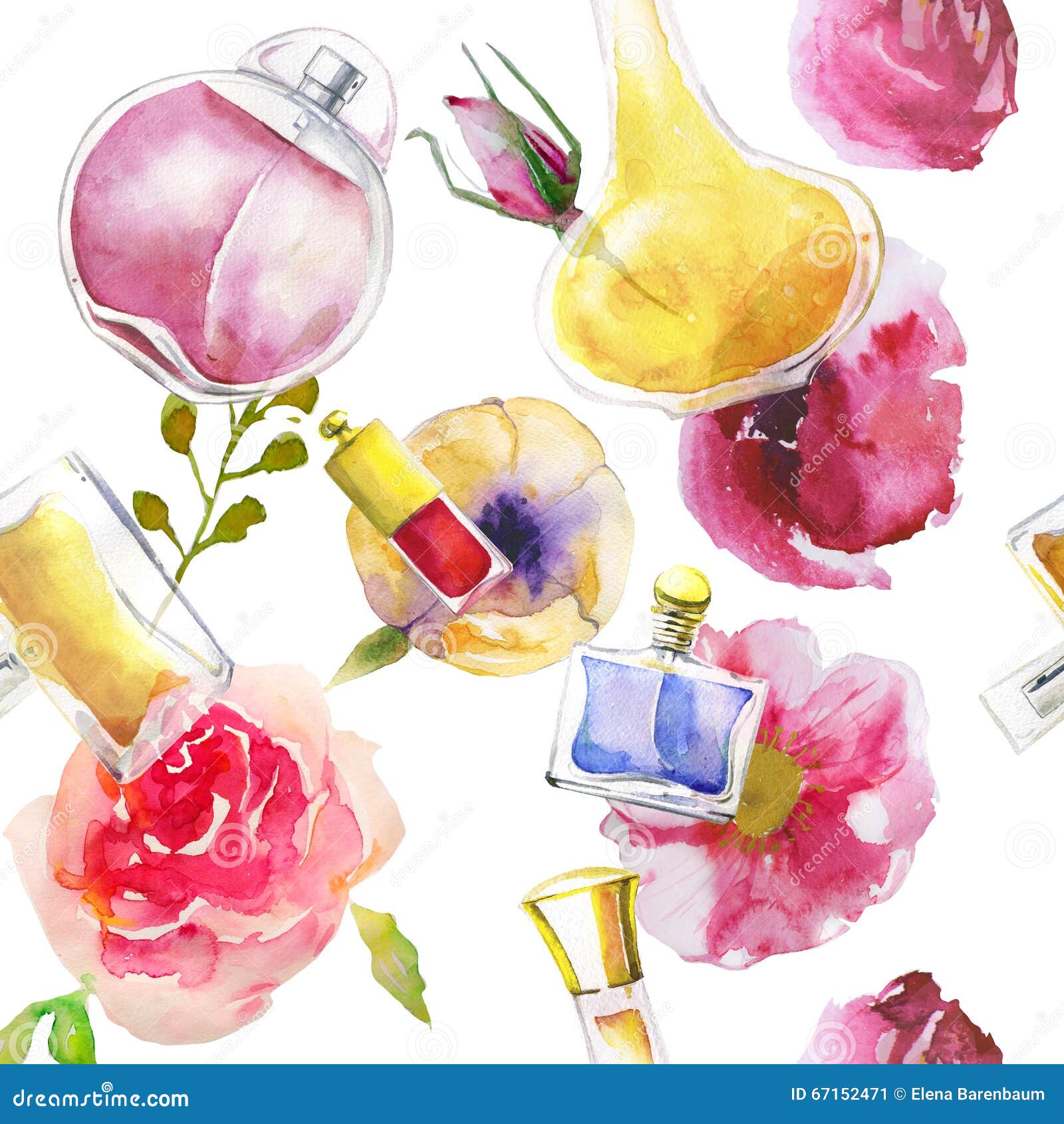 Seamless Pattern with Watercolor Perfumes Stock Illustration ...