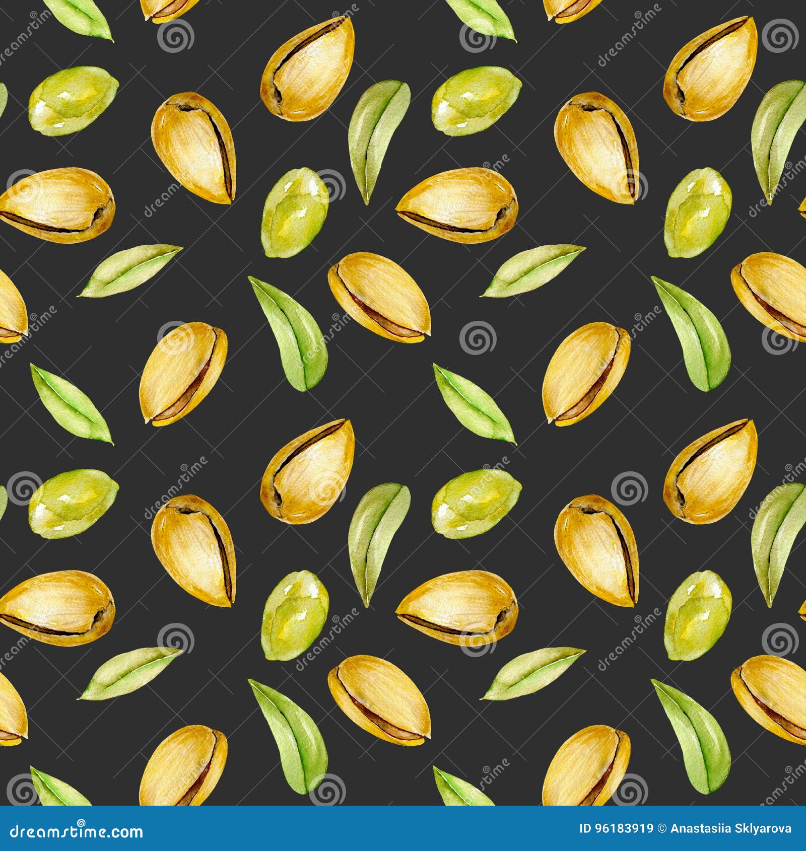 Seamless Pattern with Watercolor Pistachios Elements Stock Illustration ...